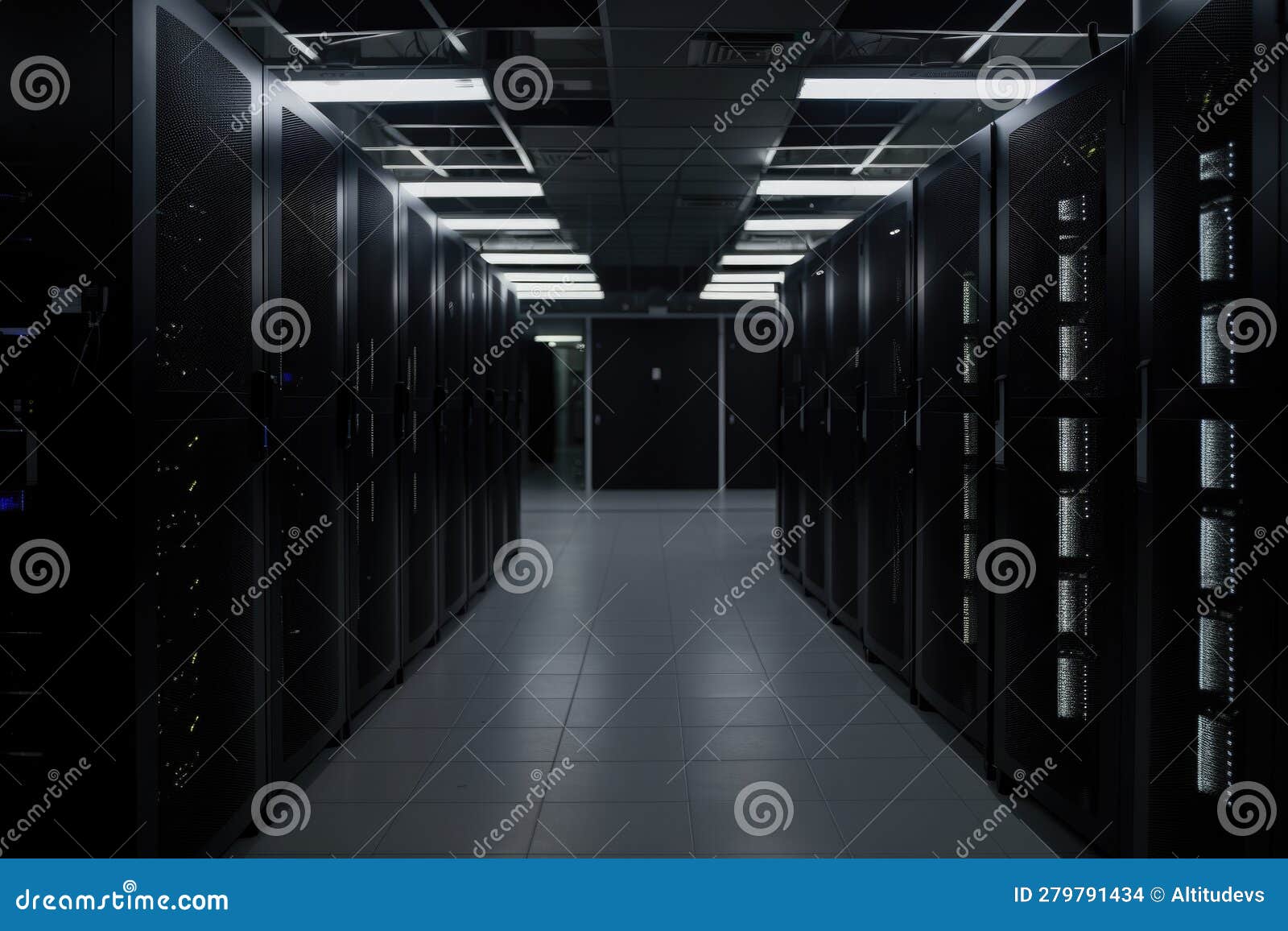 Data Center, with Rows of Servers and Racks of Equipment Visible Stock ...