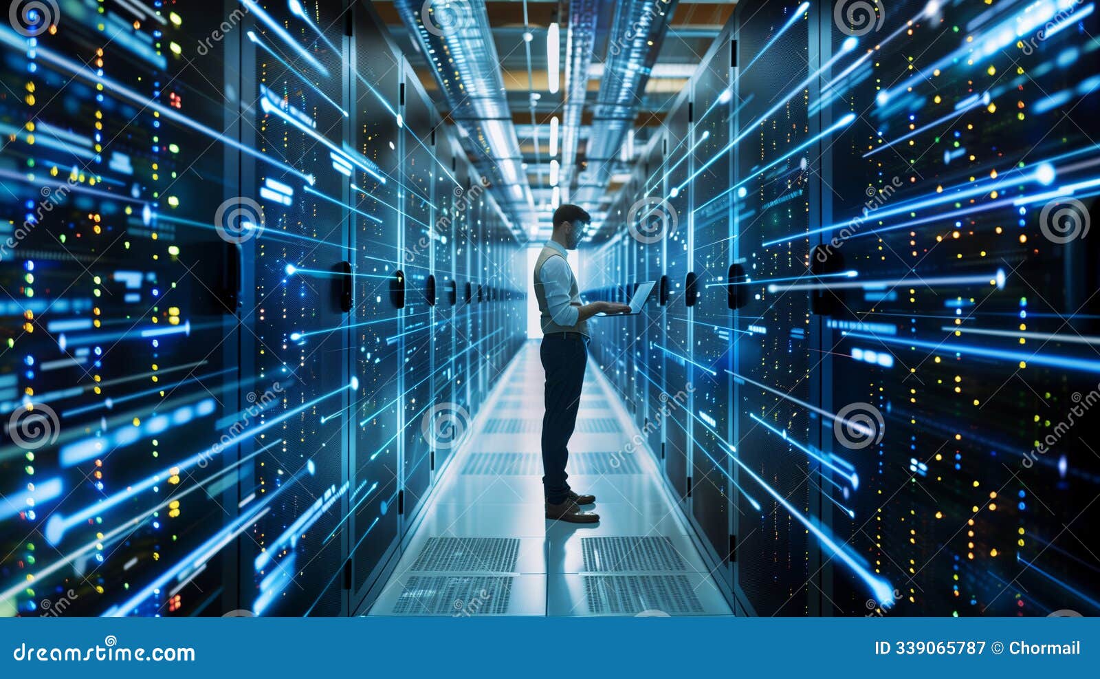 Engineer In Control Room Observes Multiple Monitors Displaying Data ...