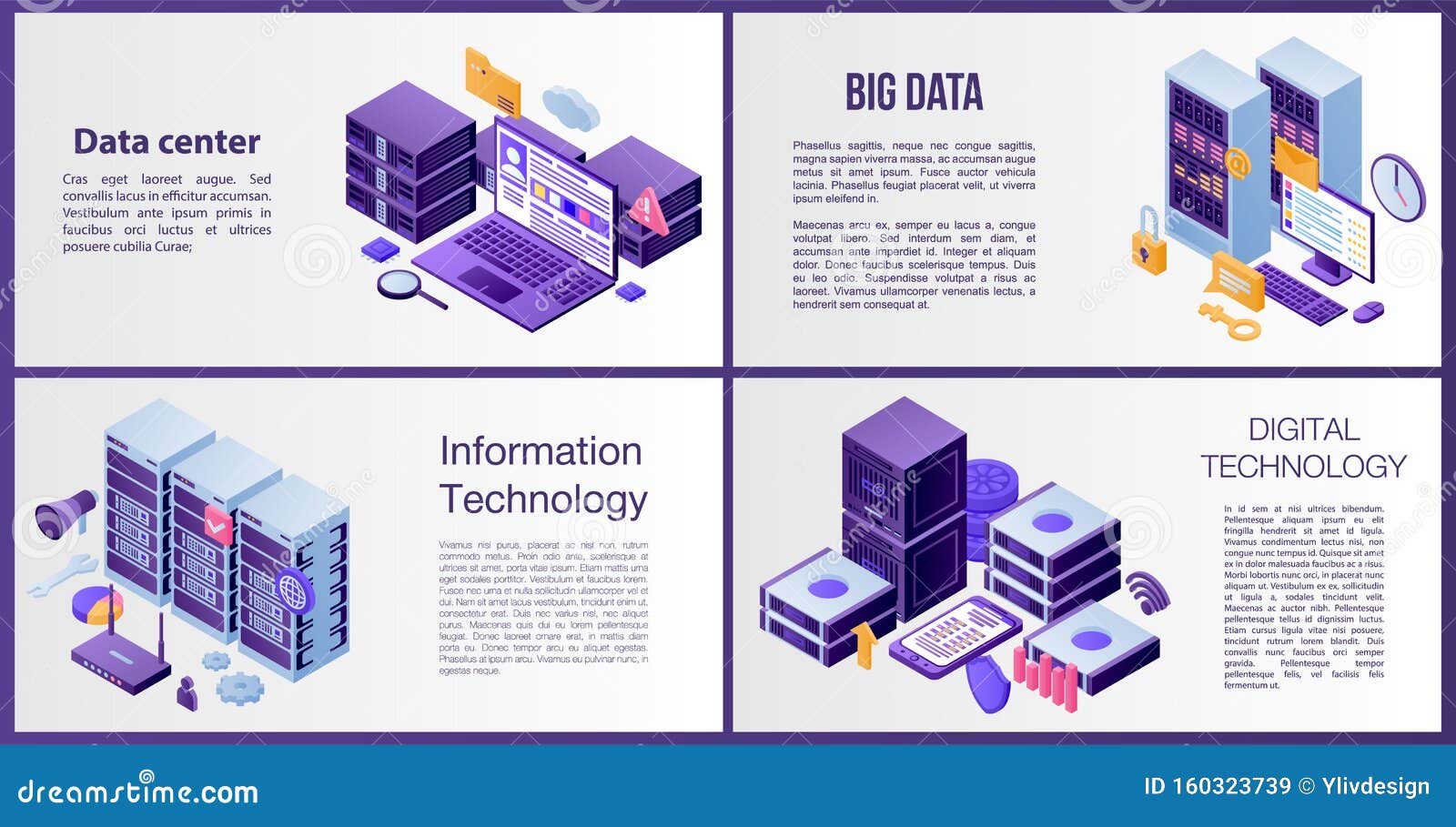 Data Center Server Banner Set, Isometric Style Stock Vector ...