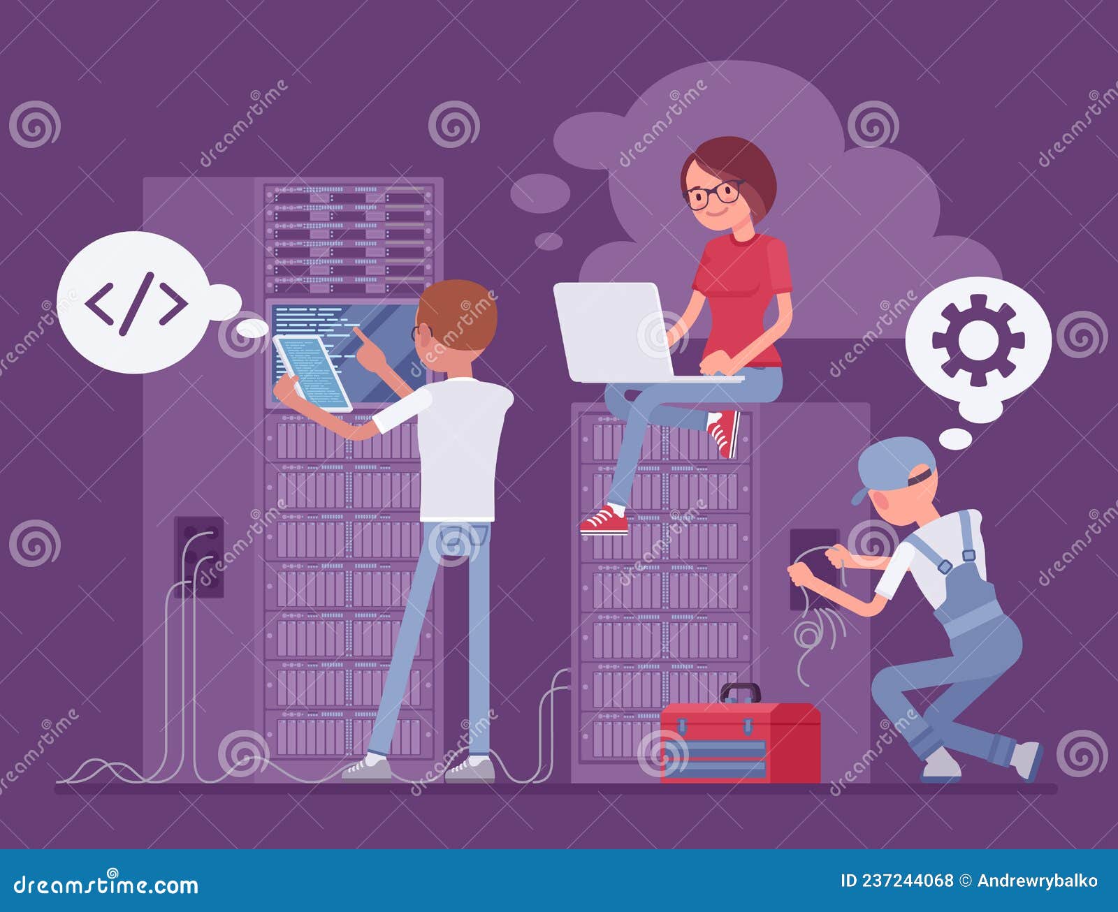 Data Center Server Cloud Support Crew, System Administrators at Work ...