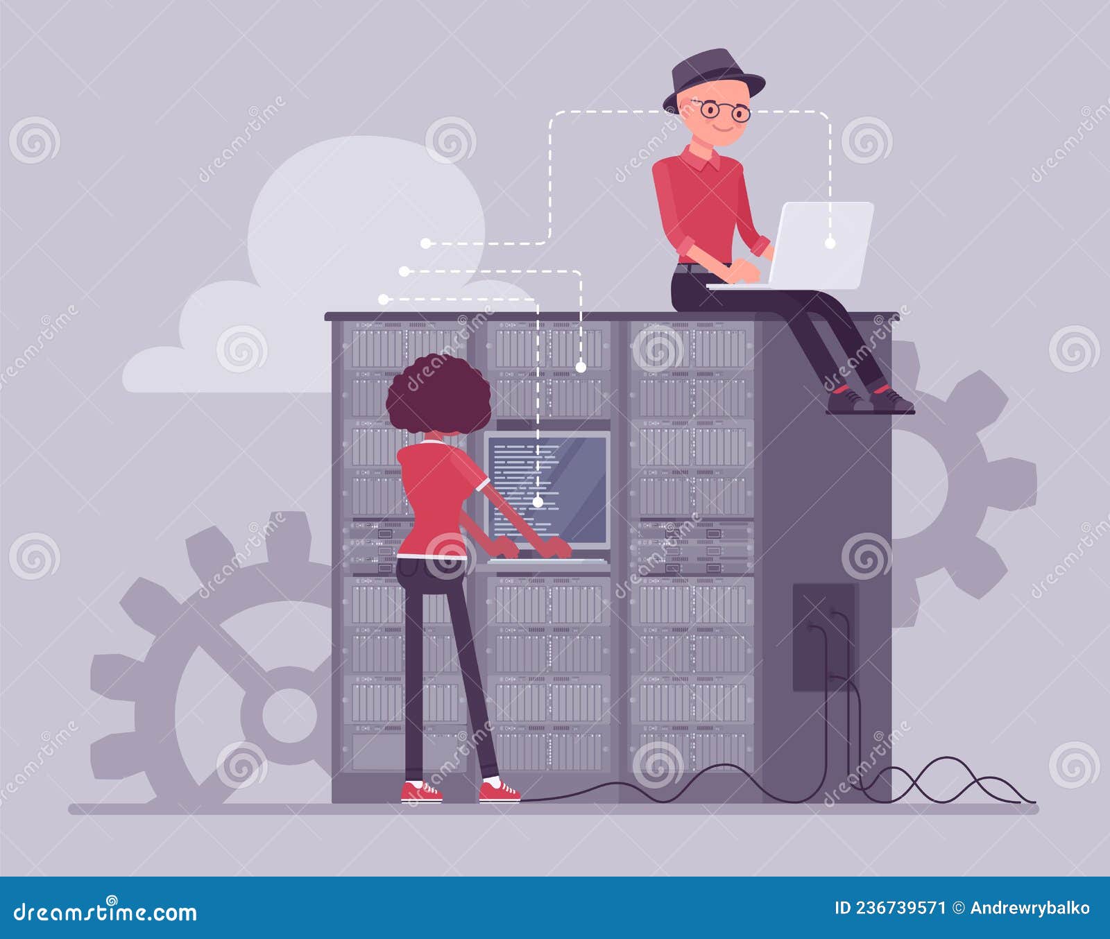 Data Center Server Cloud Support Crew, System Administrators Working ...