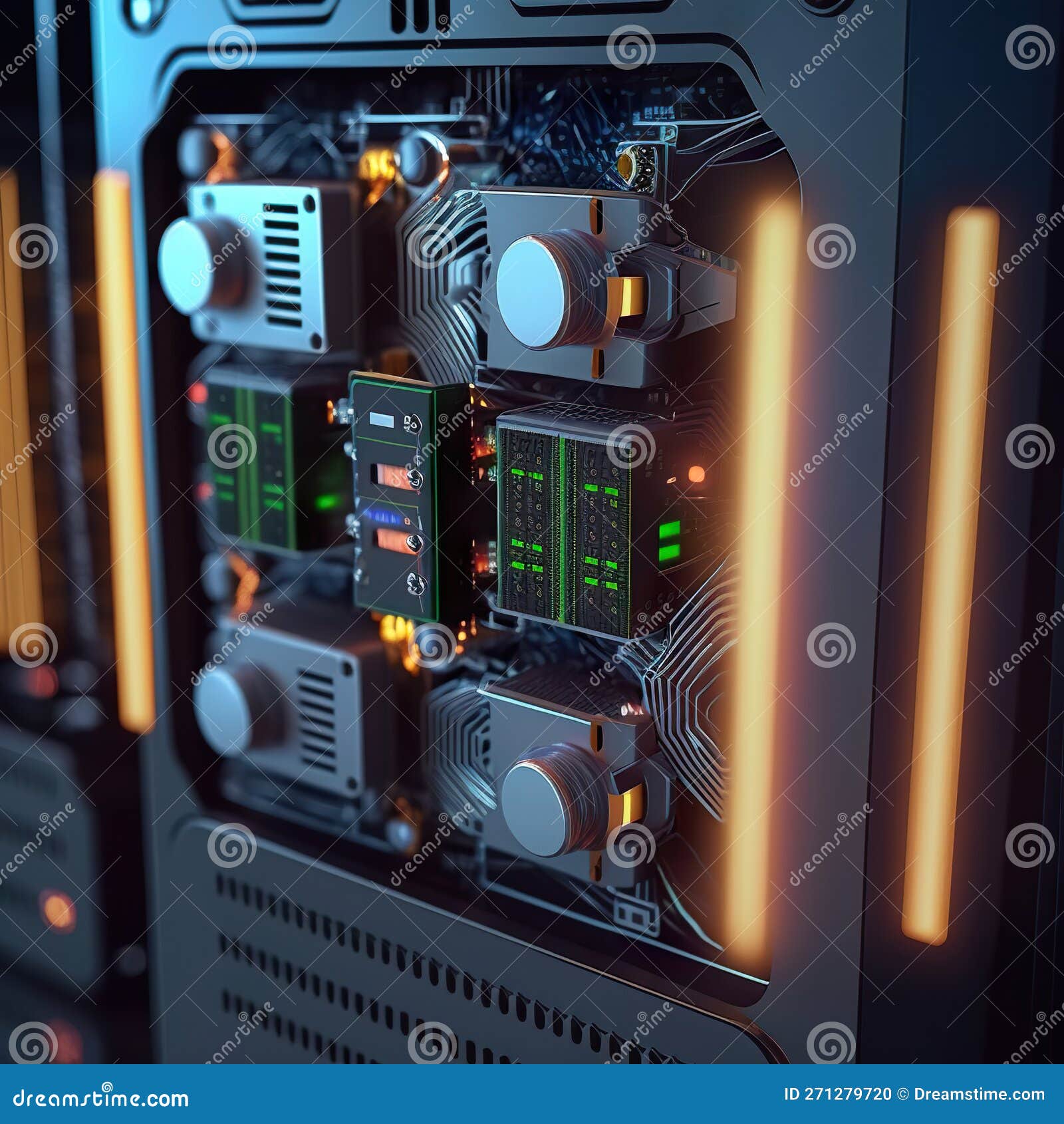 Data Center Server Equipment with Flickering Light Indicators, Close Up ...