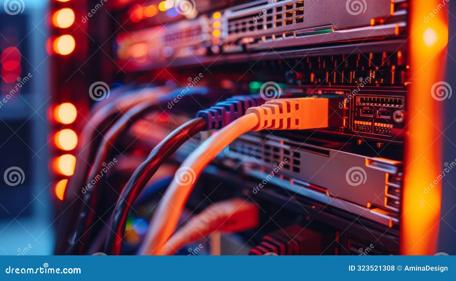 Data Center with Server Rack Full of Network Cables and Connectors ...