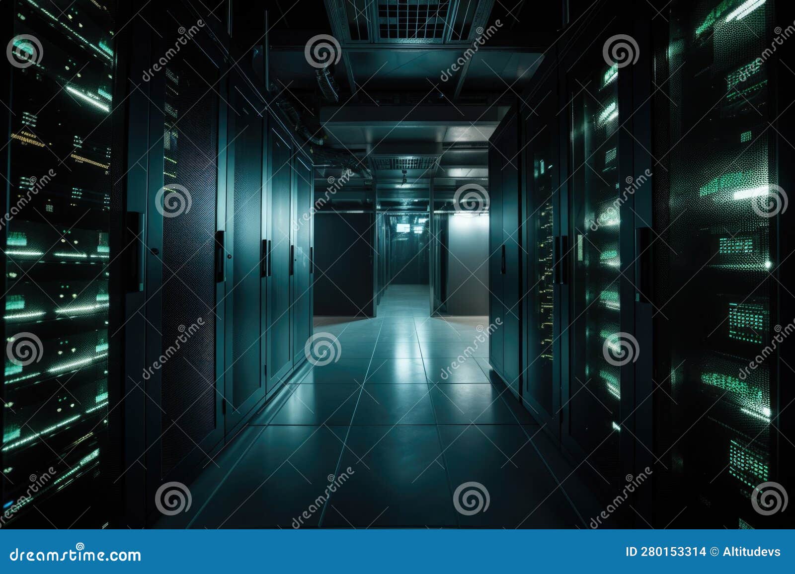 Data Center with Server Racks and Blinking Lights, Showing the Inner ...