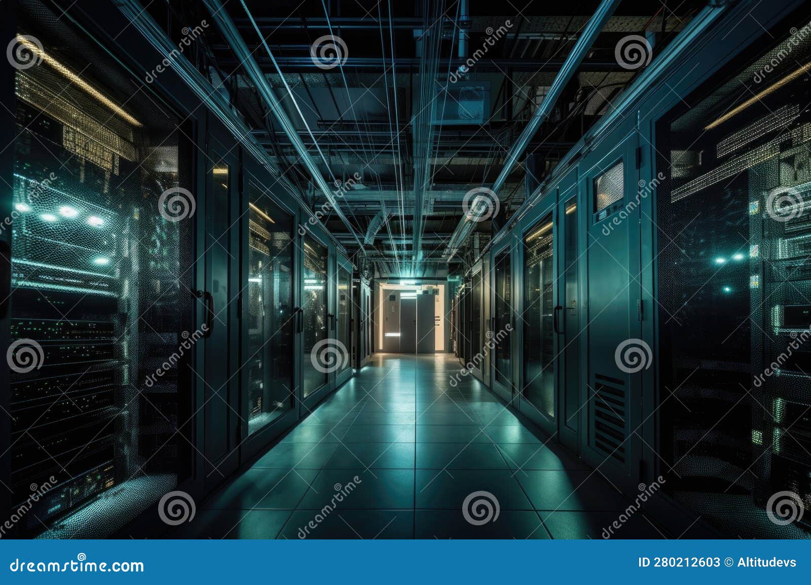 Data Center with Server Racks and Blinking Lights, Showing the Inner ...