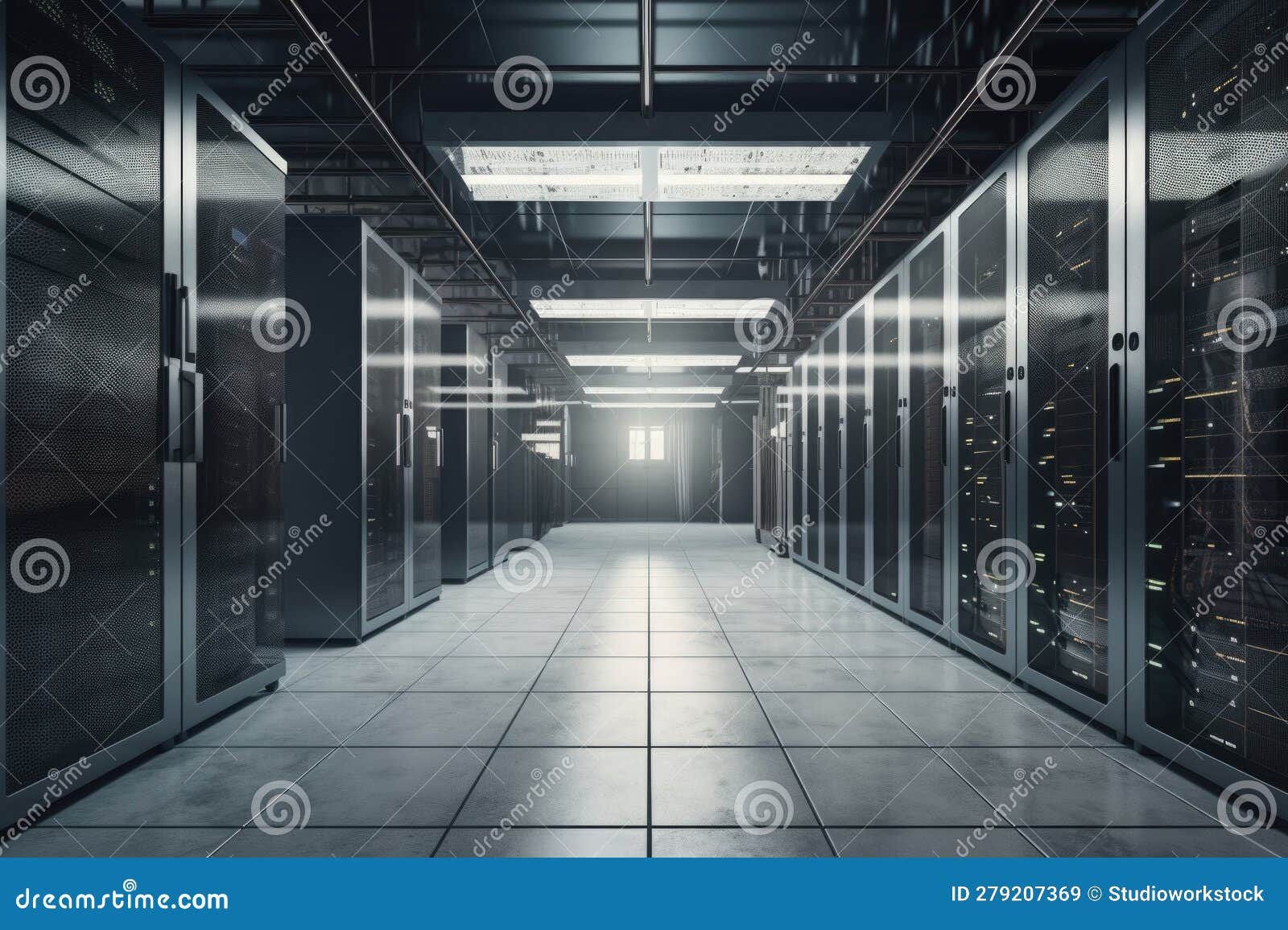 Data Center, with Server Racks and Cables Visible, in Modern Office ...