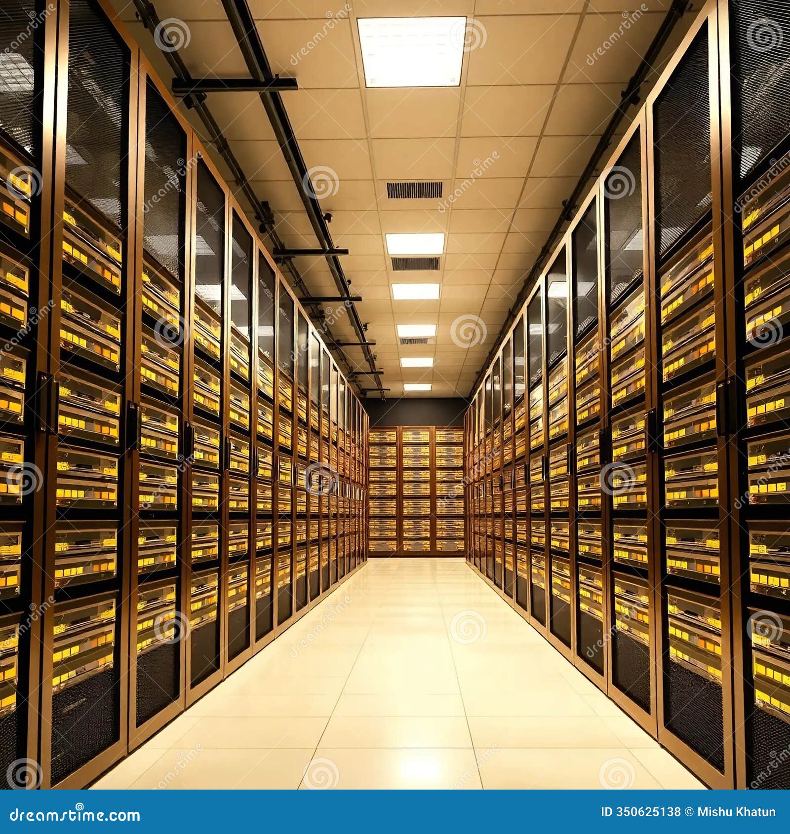 Data Center Server Racks with Glowing LED Light Networking Technology ...