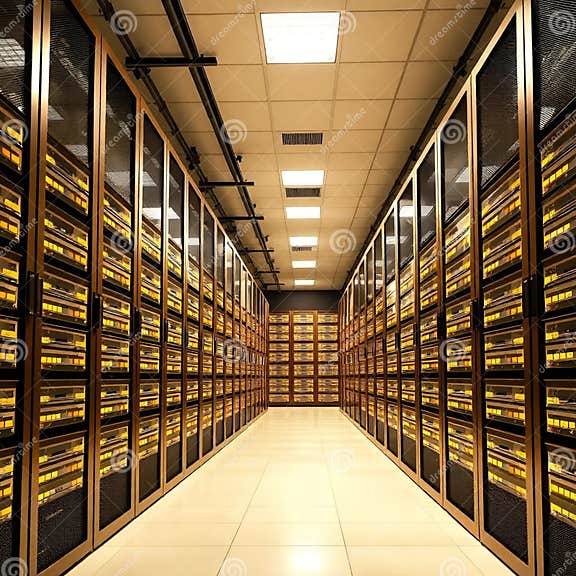 Data Center Server Racks with Glowing LED Light Networking Technology ...