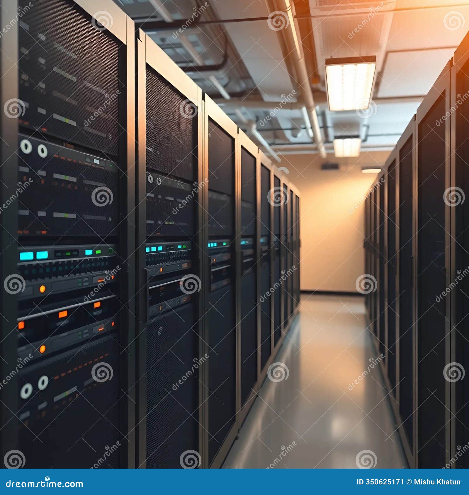 Data Center Server Racks with Glowing LED Light Networking Technology ...