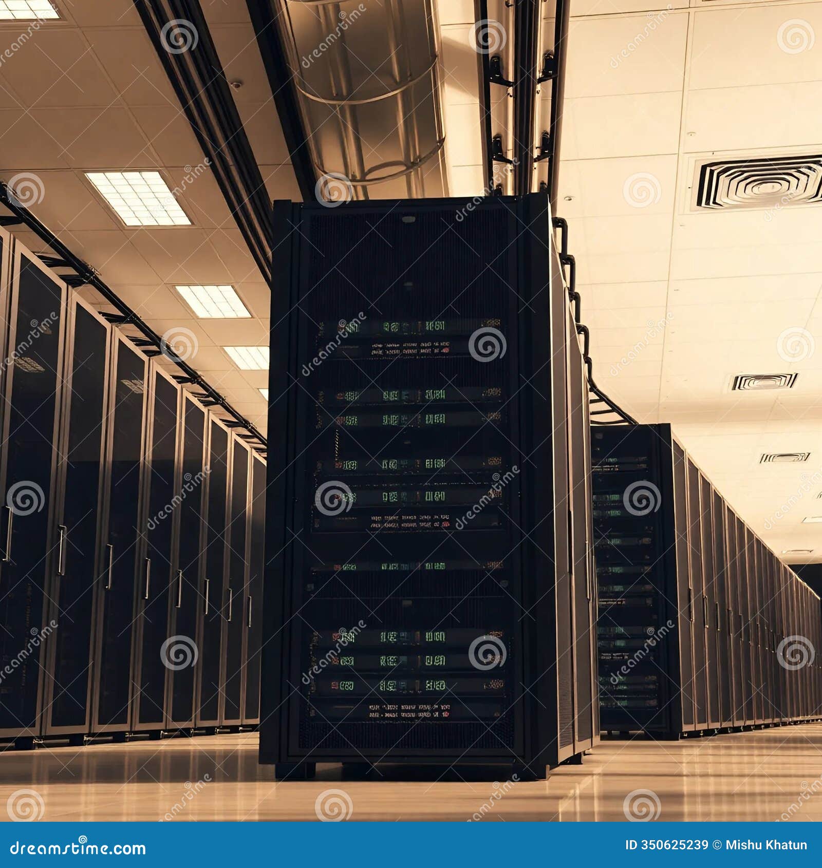 Data Center Server Racks with Glowing LED Light Networking Technology ...