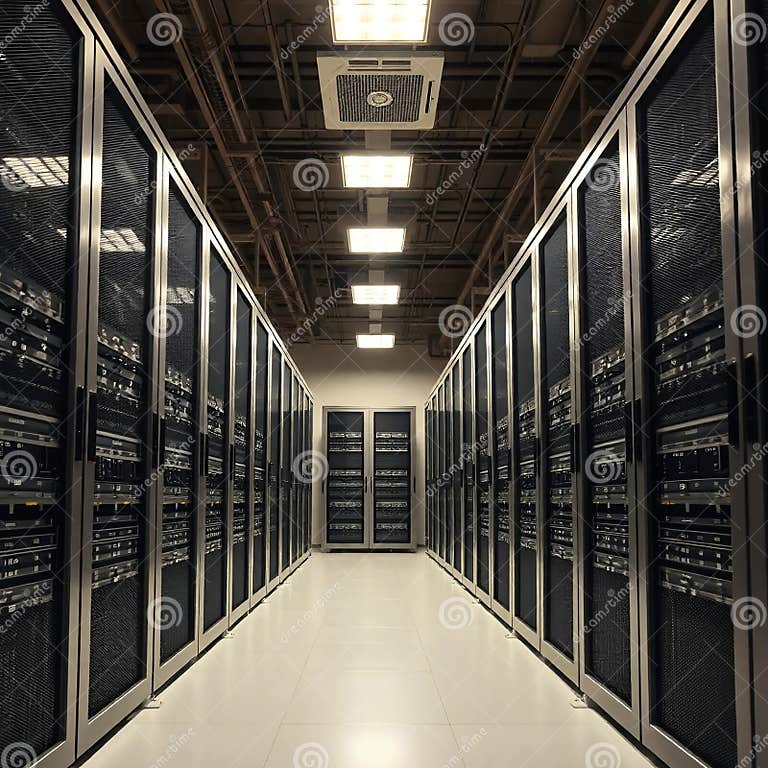 Data Center Server Racks with Glowing LED Light Networking Technology ...