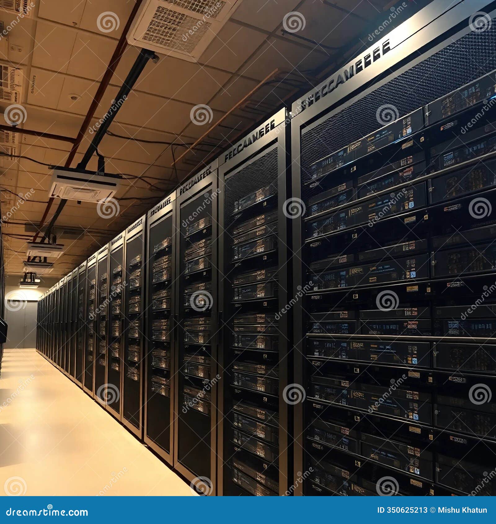 Data Center Server Racks with Glowing LED Light Networking Technology ...