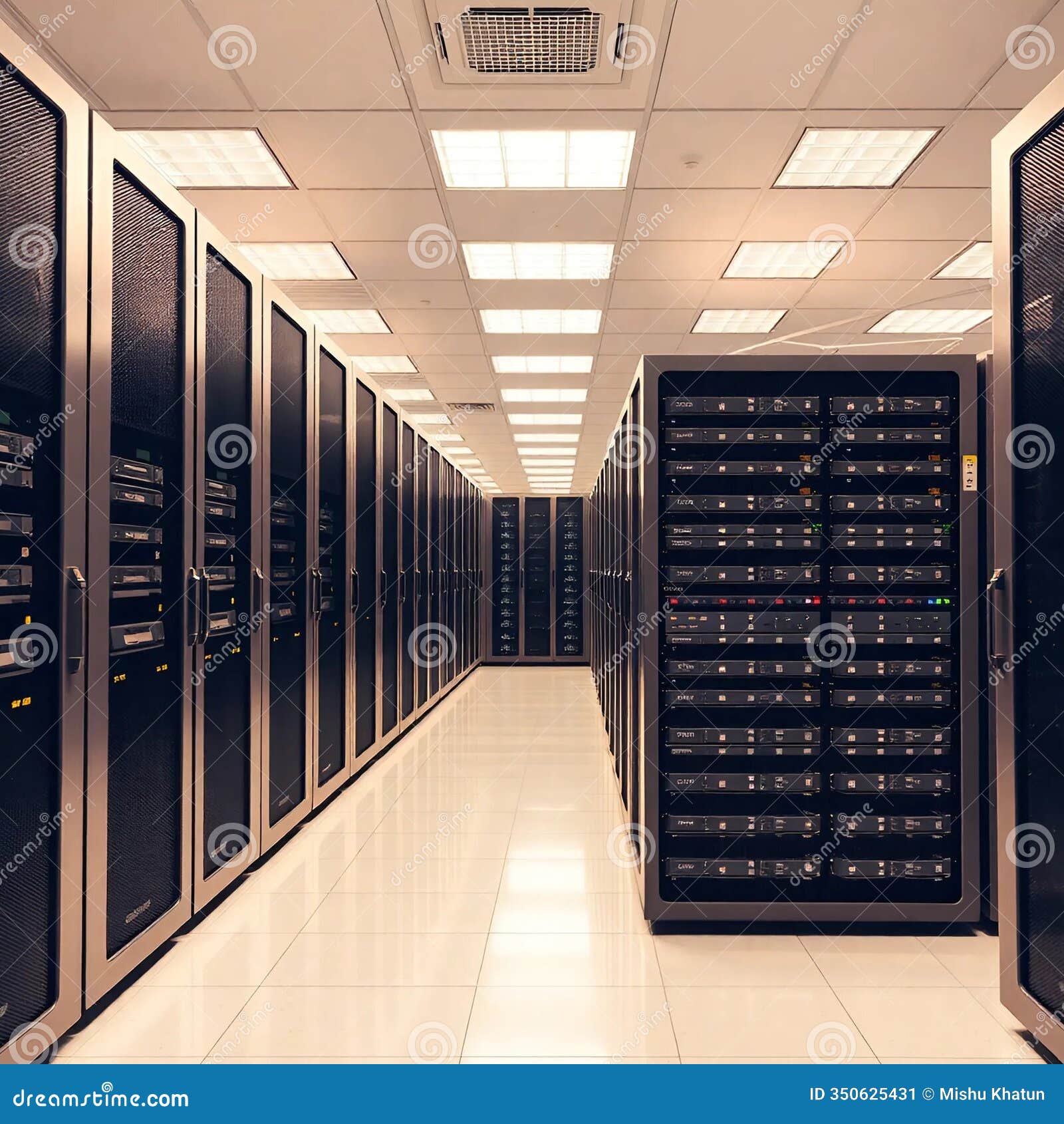 Data Center Server Racks with Glowing LED Light Networking Technology ...