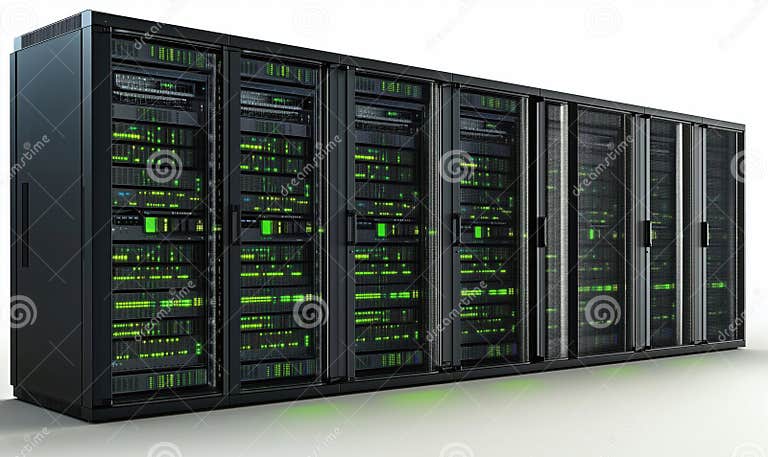 Data Center Server Racks with Illuminated Green Lights Showcasing ...