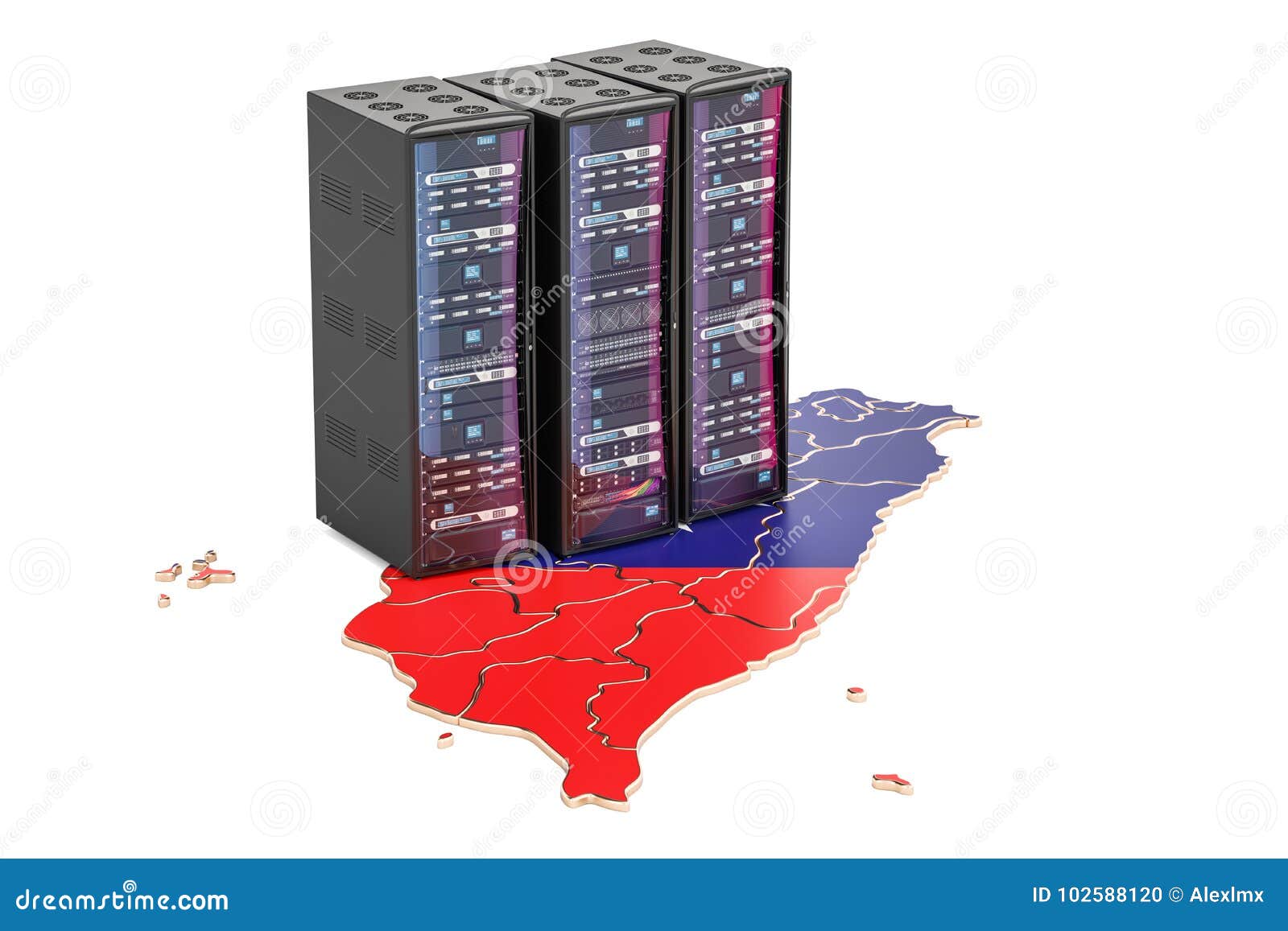 Data Center Server Racks in Taiwan Concept, 3D Rendering Stock ...