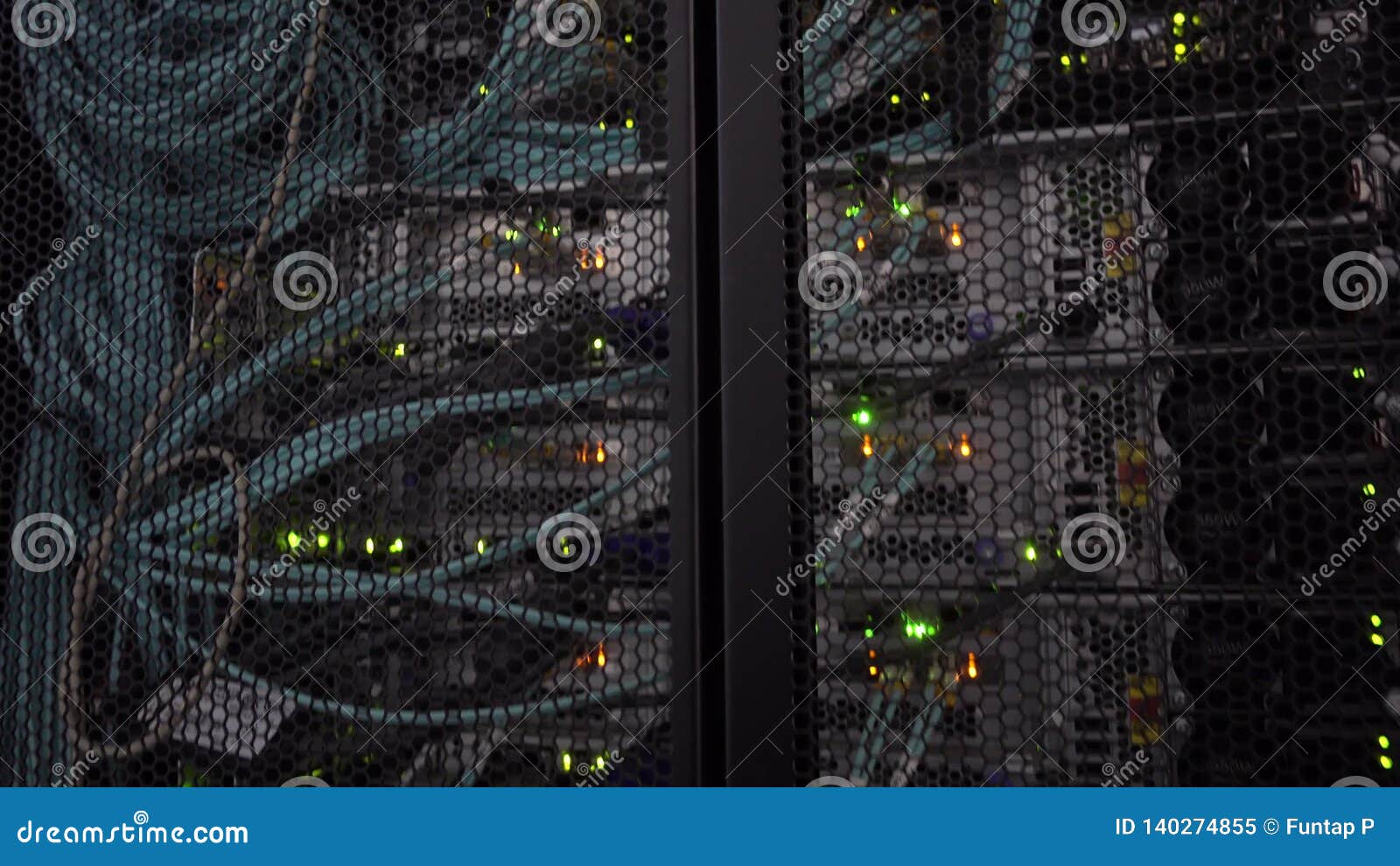 Data Center Server Room Hi-Tech Cluster Storage System. Camera Motion ...