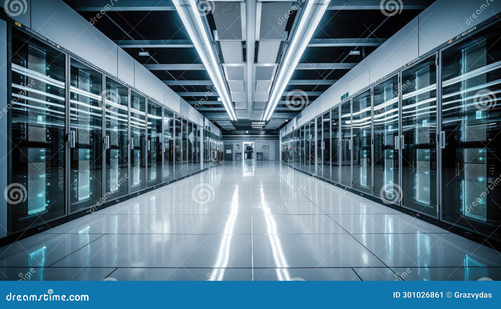 Data Center or Server Room. High-tech Bright Data Center with Computers ...