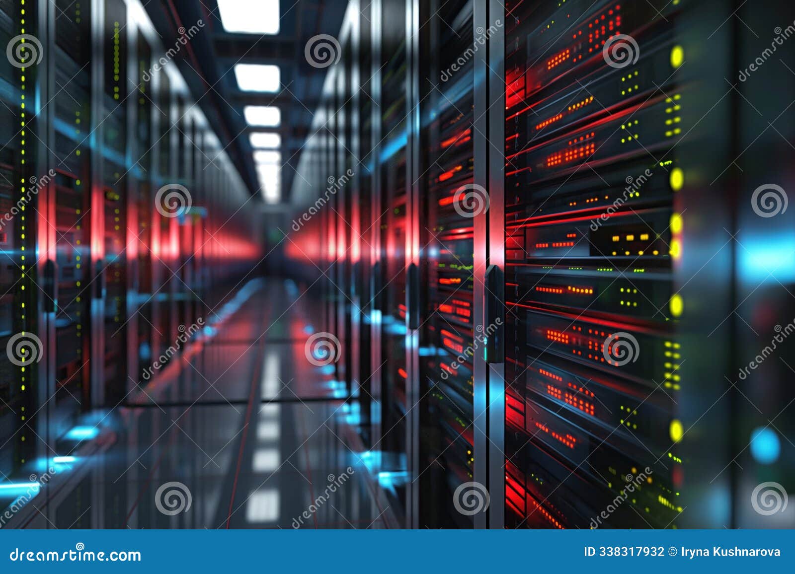 Data Center Server Room Interior Featuring Rows of Rack-mounted Servers ...