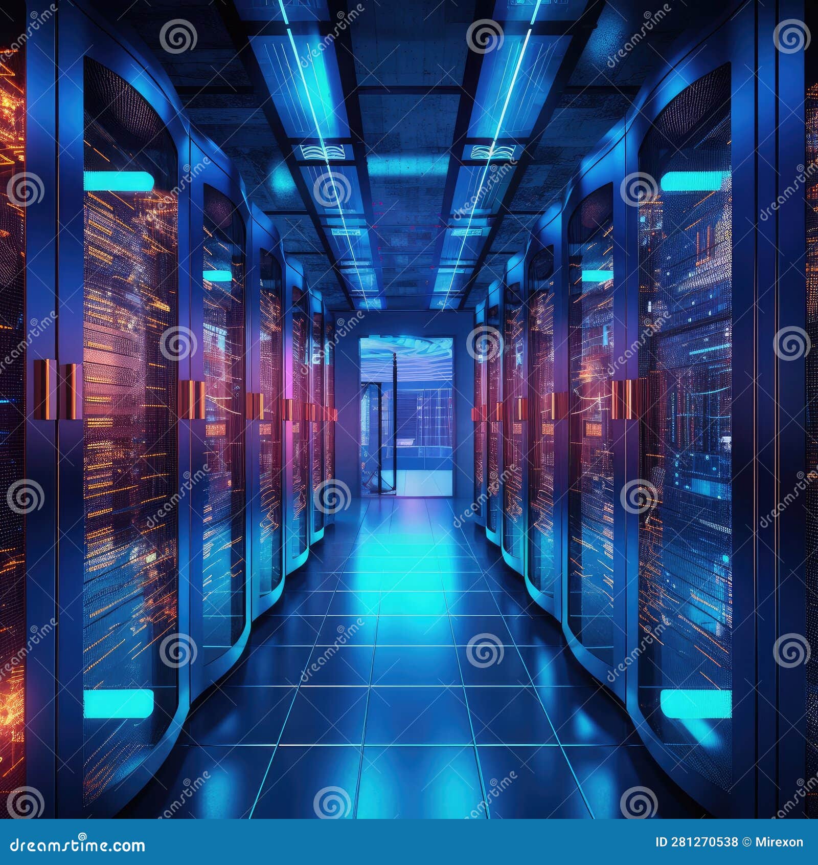 Data Center in Server Room with Server Racks. AI Generation Stock ...