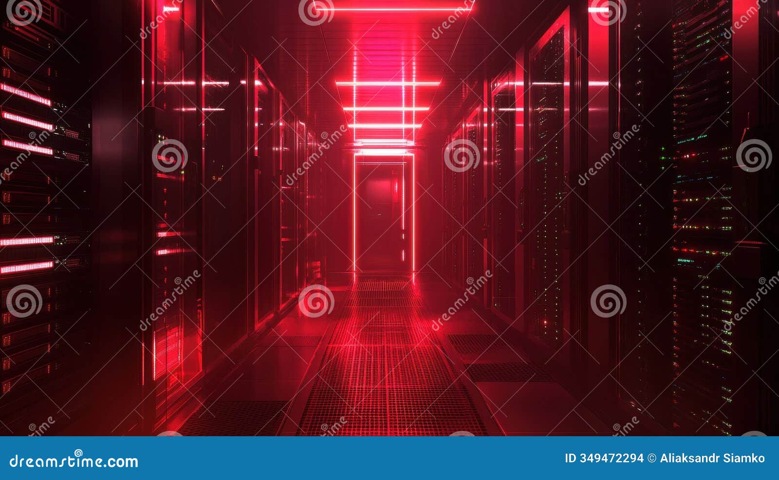 Data Center Server Room with Red Lighting Indicating Activity Stock Illustration - Illustration ...