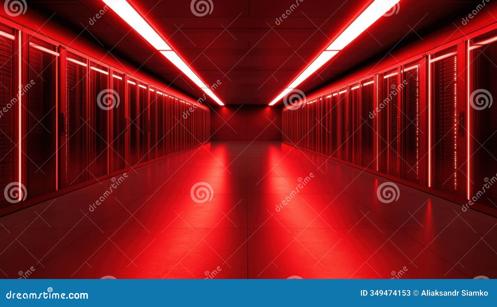 Data Center Server Room with Red Lighting Indicating Activity Stock ...