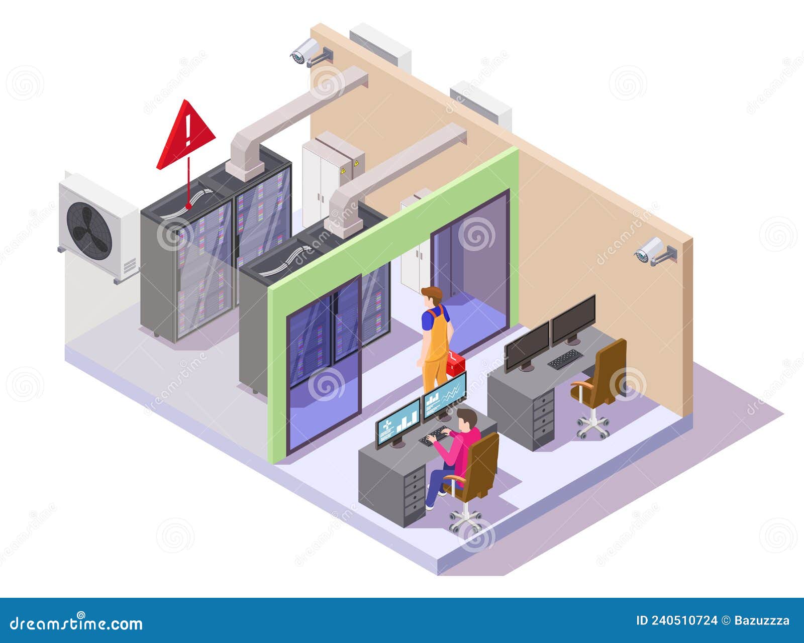 Data Center or Server Room with Server Racks and Computer Operator ...