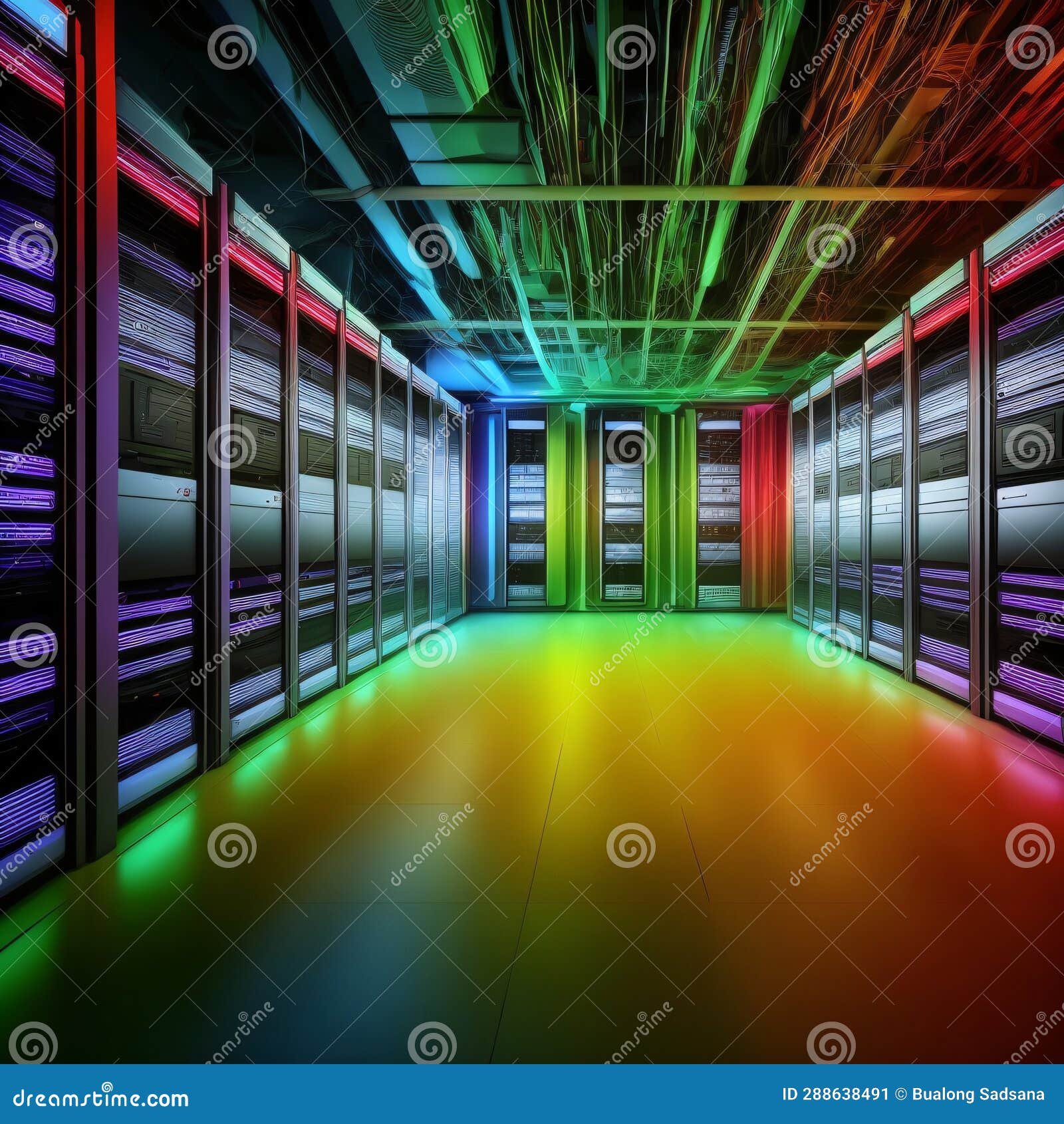 Data Center Or Server Room With Servers Of Information Cloud Storage
