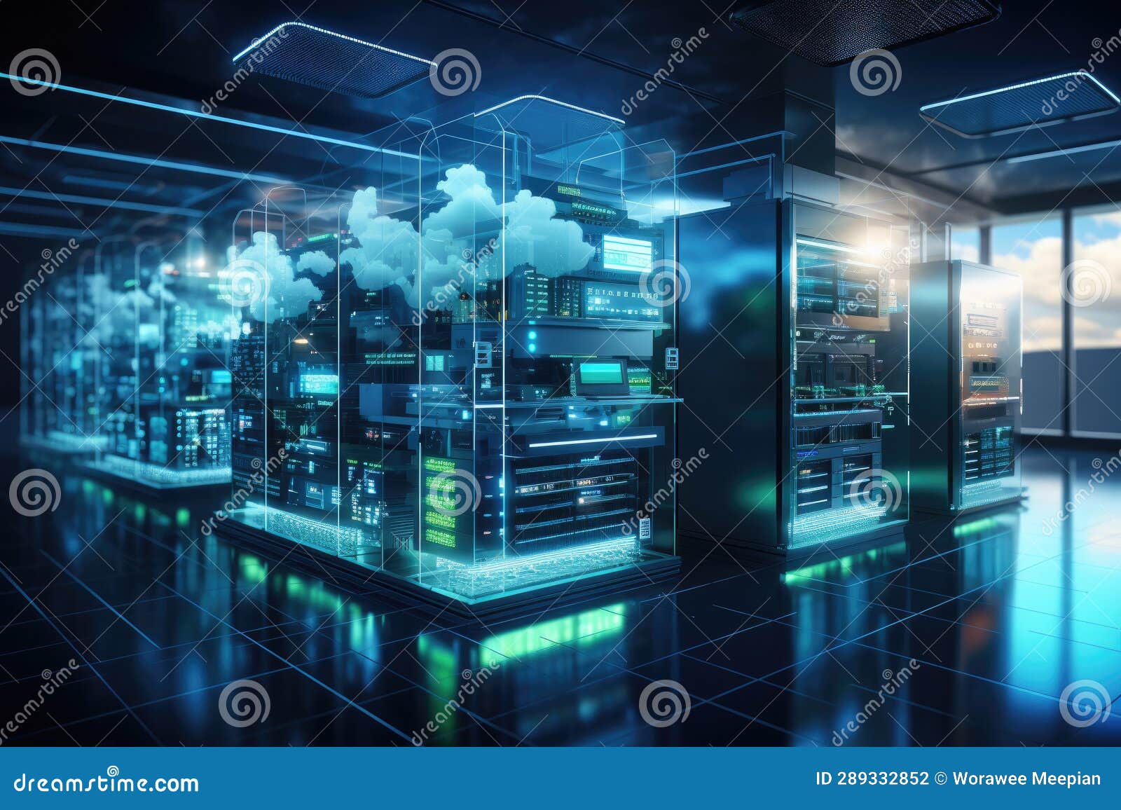Data Center and Server Room. Technology Background Stock Illustration ...