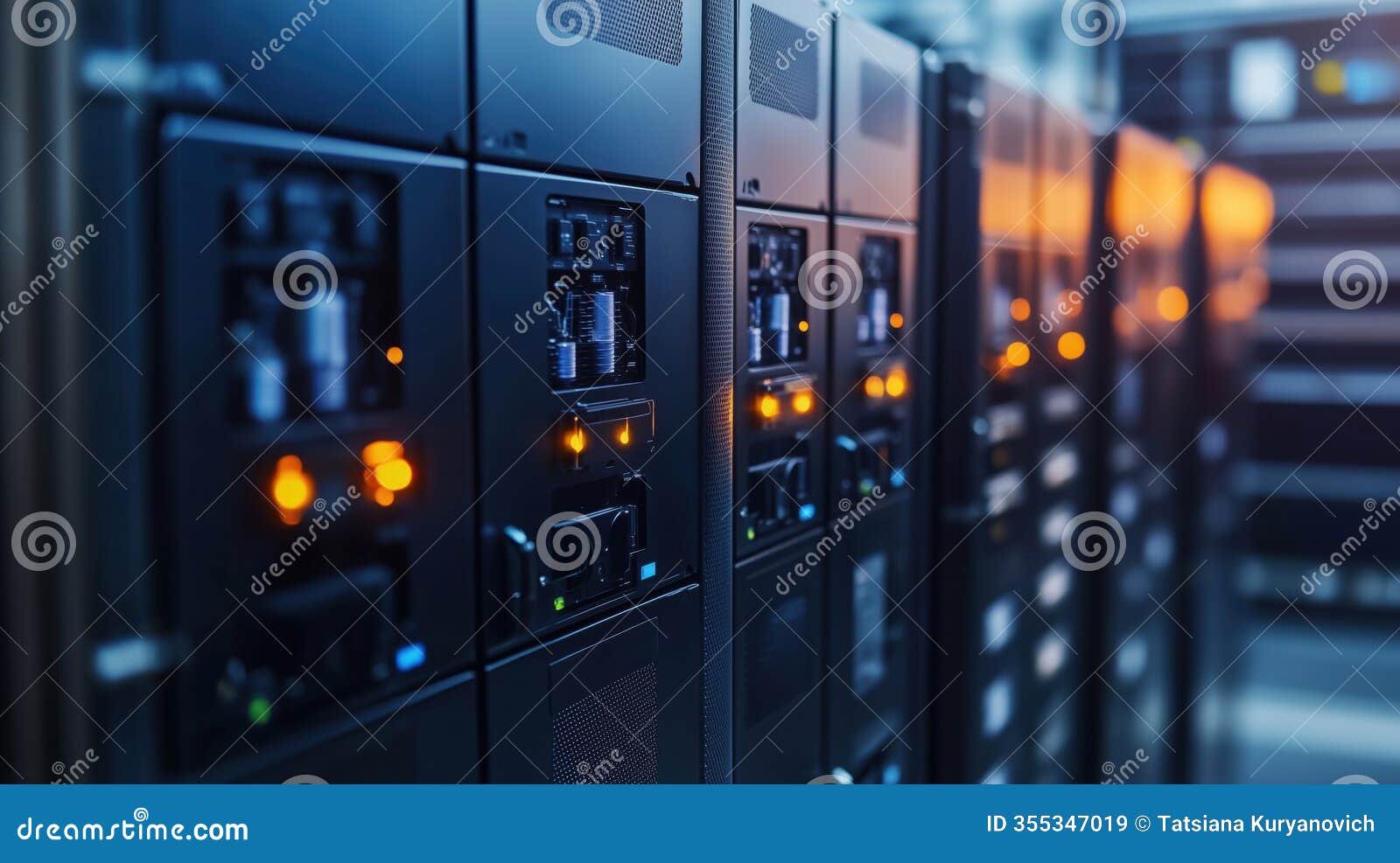 Data Center Servers with Illuminated Panels and Technology Equipment ...
