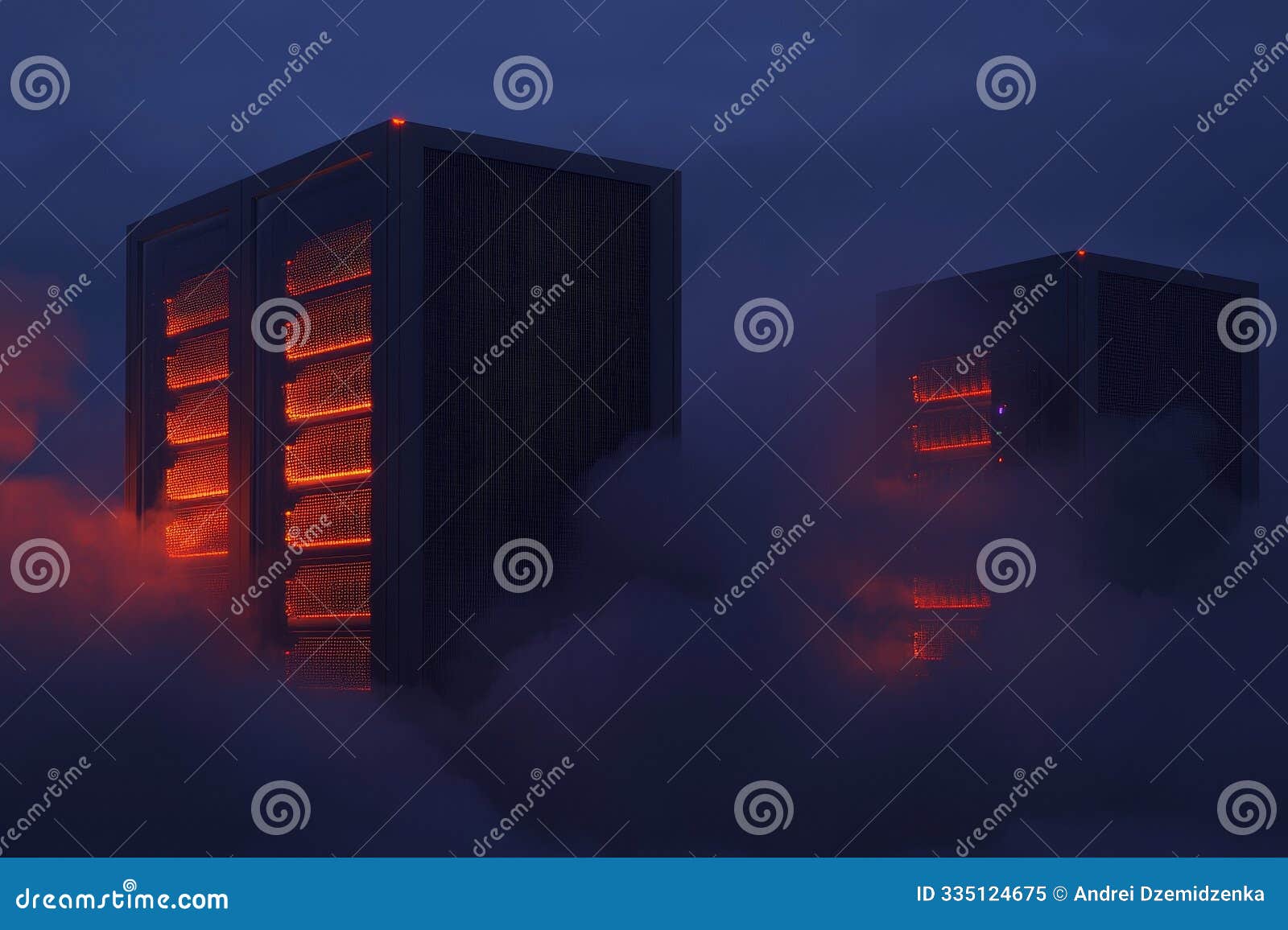 Data Center with Servers and Information Digitalization. SaaS, Cloud ...