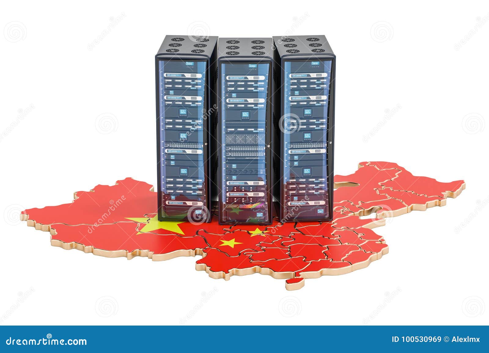 Data Center Servers Rack in China Concept, 3D Rendering Stock ...