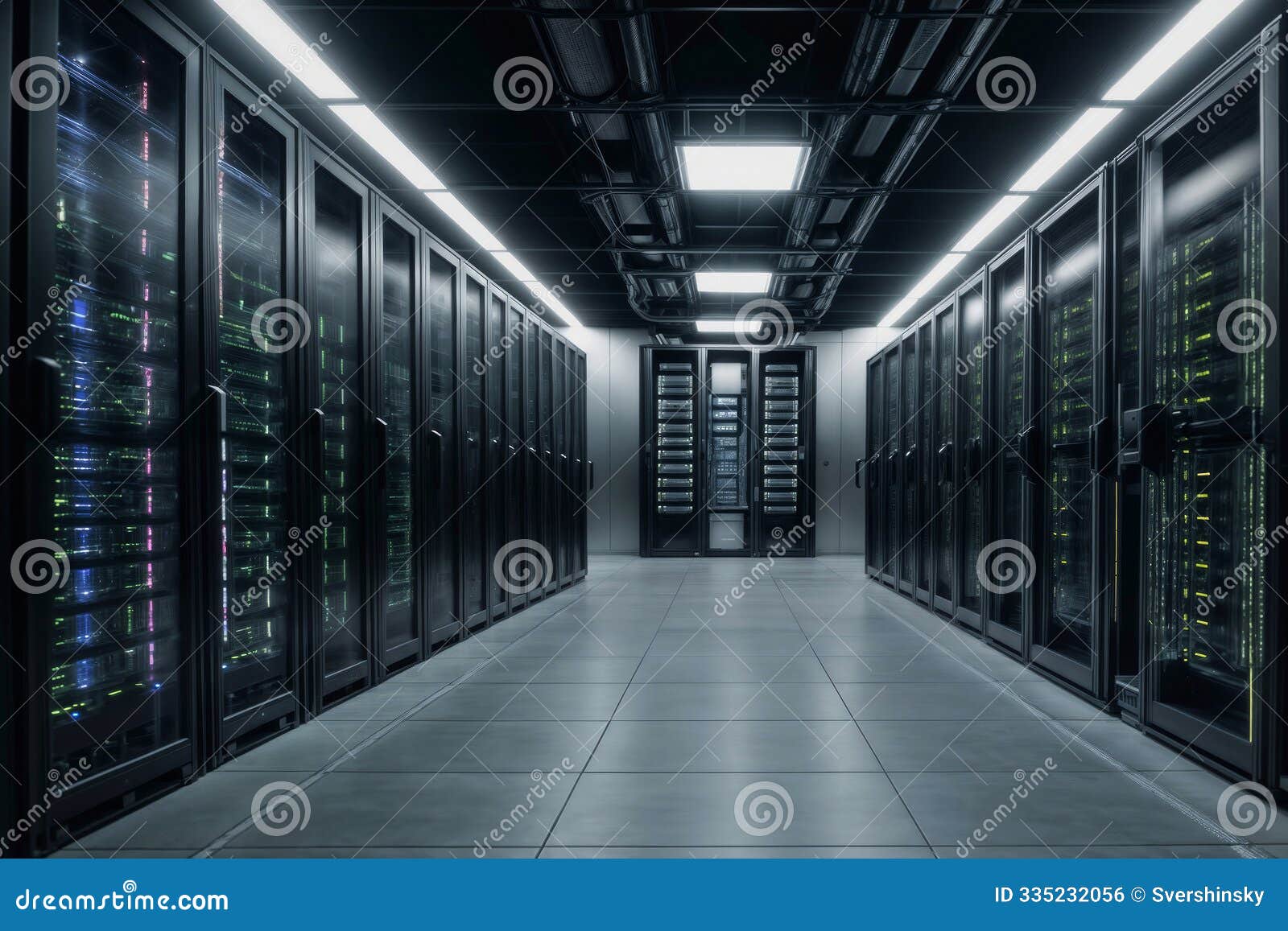 Data Center with Several Rows of Fully Operational Server Racks Stock ...
