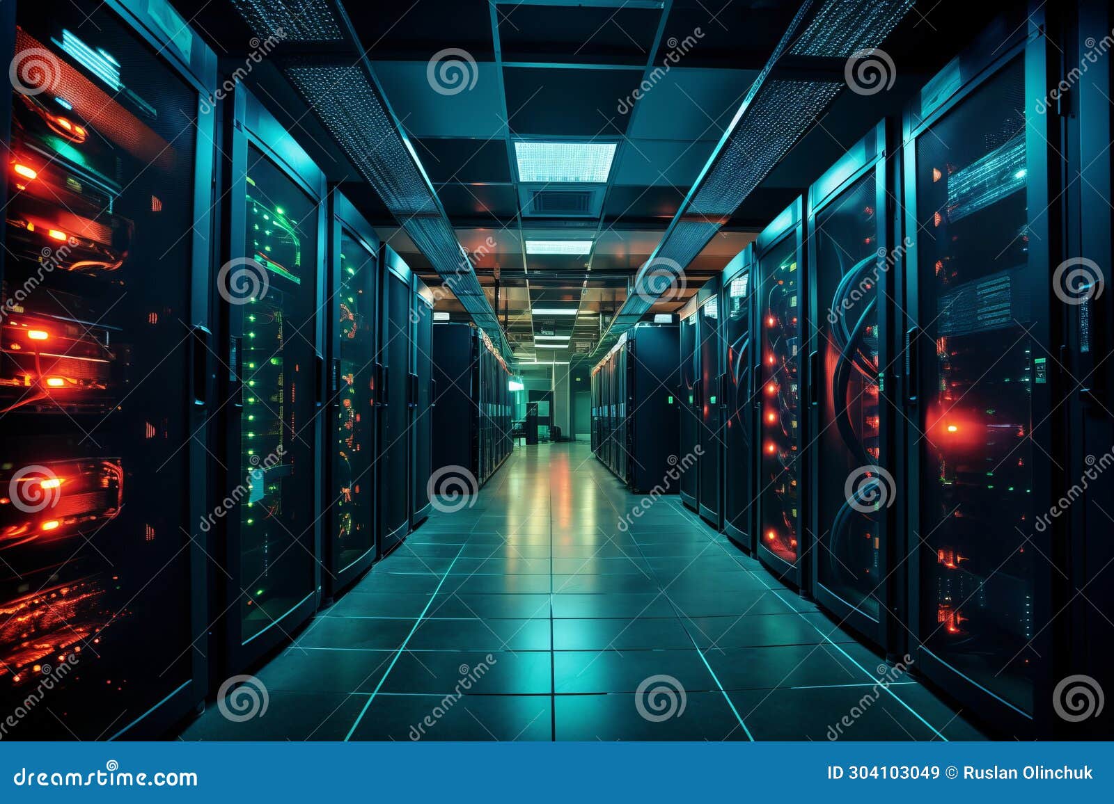 Data Center with Several Rows of Running Server Racks Stock Image ...