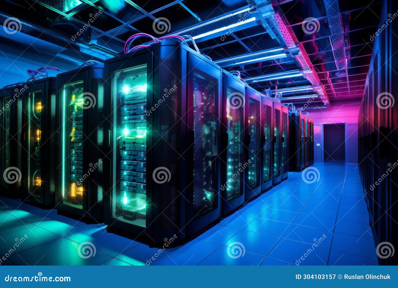 Data Center with Several Rows of Running Server Racks Stock Image ...