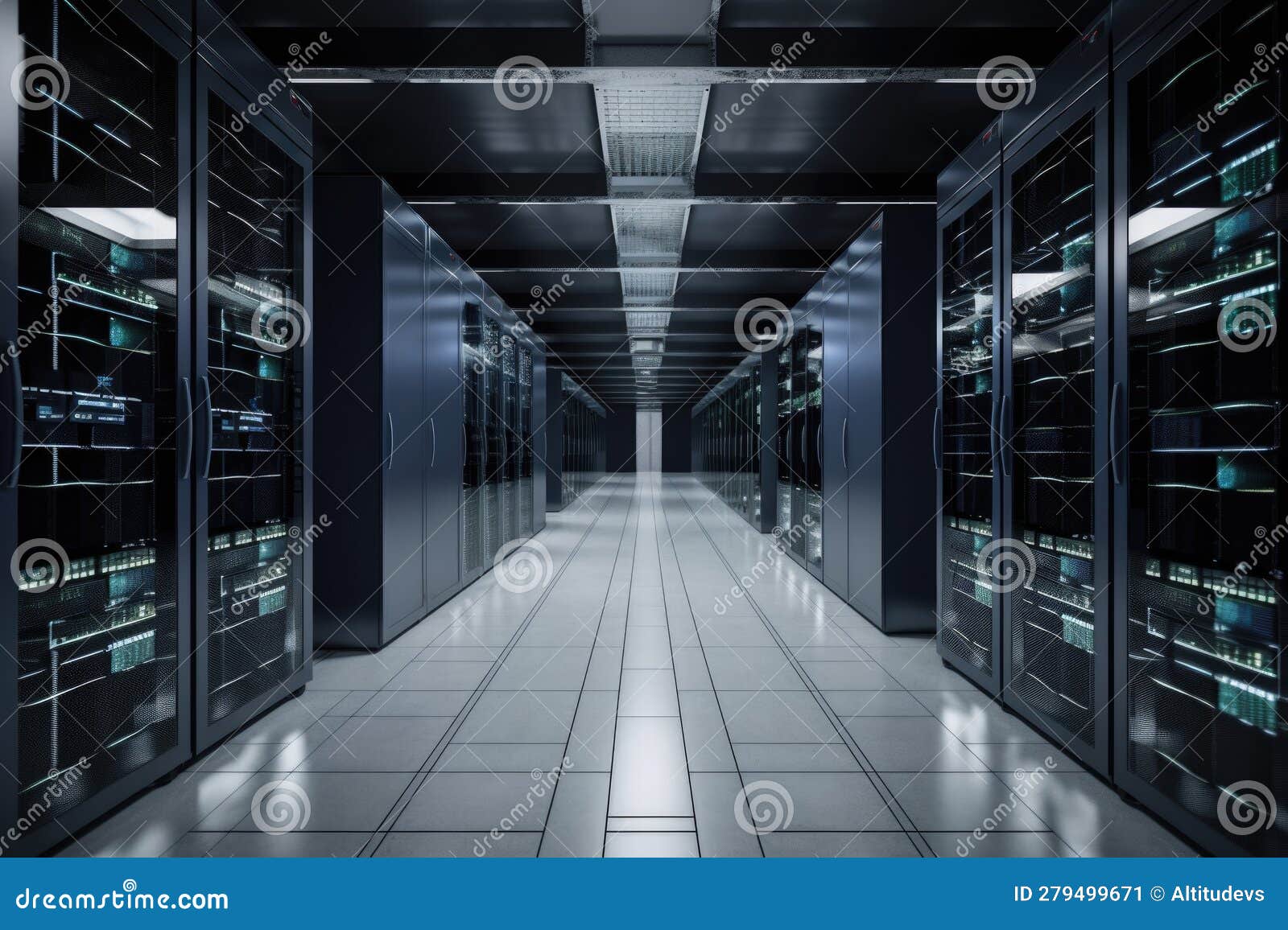 Data Center with Shelves of Servers and Processors, Cloud Storage and ...