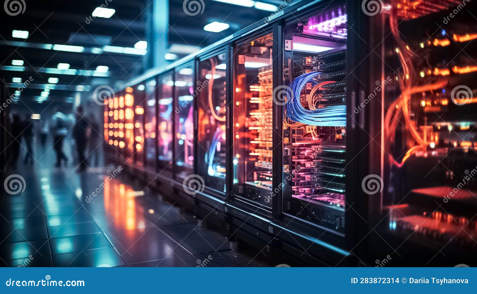 Data Center Showing Server Equipment with Flickering Light Indicators ...
