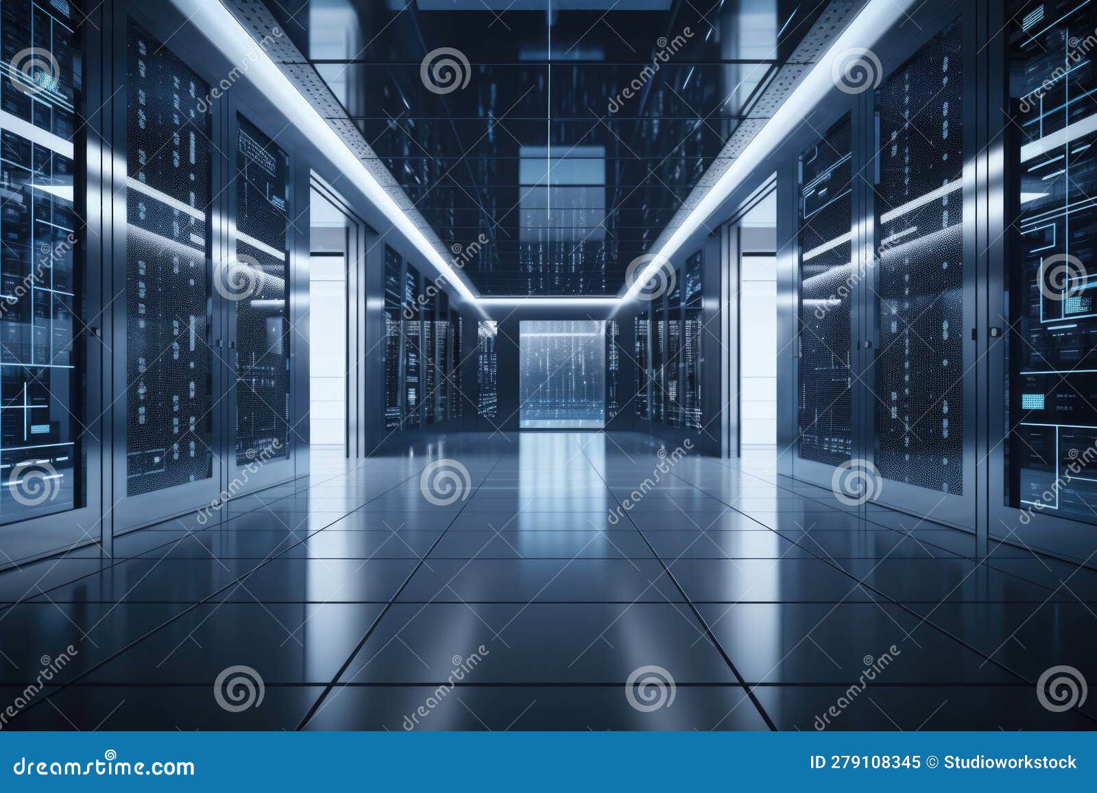 Data Center with Sleek and Futuristic Interior, Filled with Advanced ...