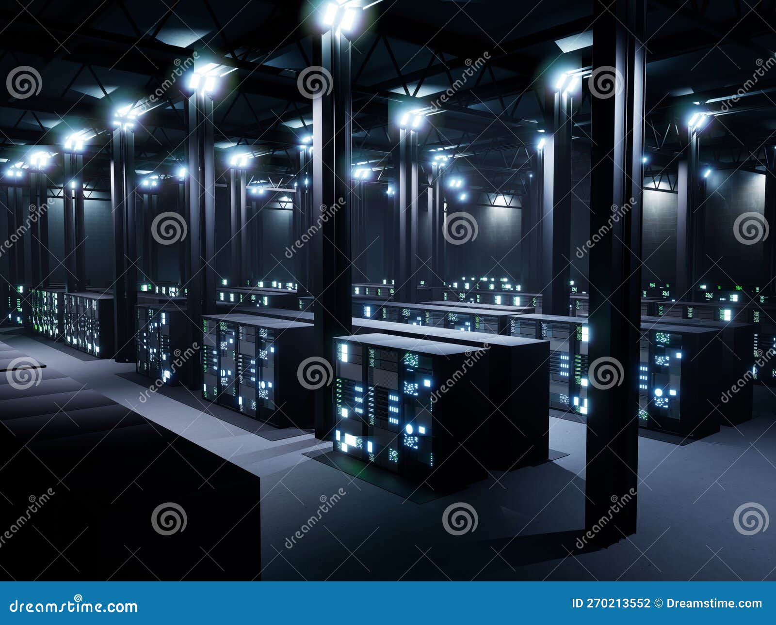 Data Center Space with Multiple Rows of Server Racks Stock Illustration ...