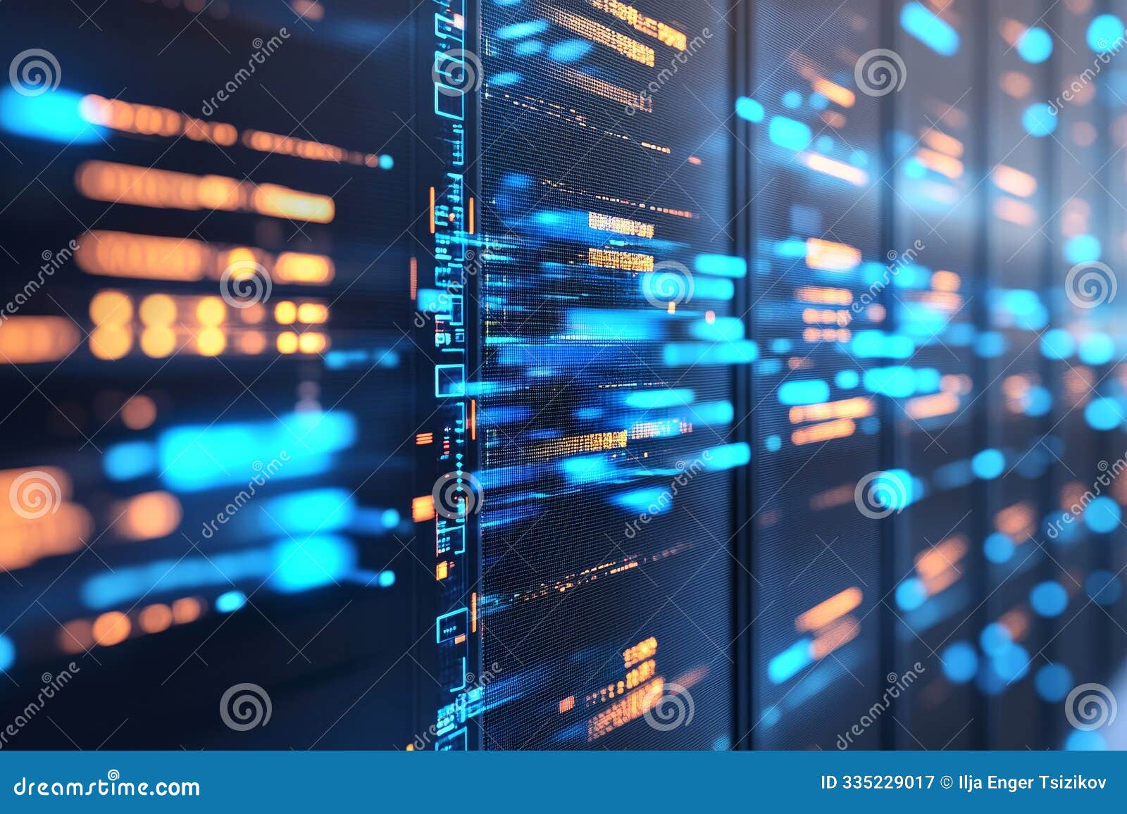 Data Center Storage, Information Traveling in Blue and Orange ...