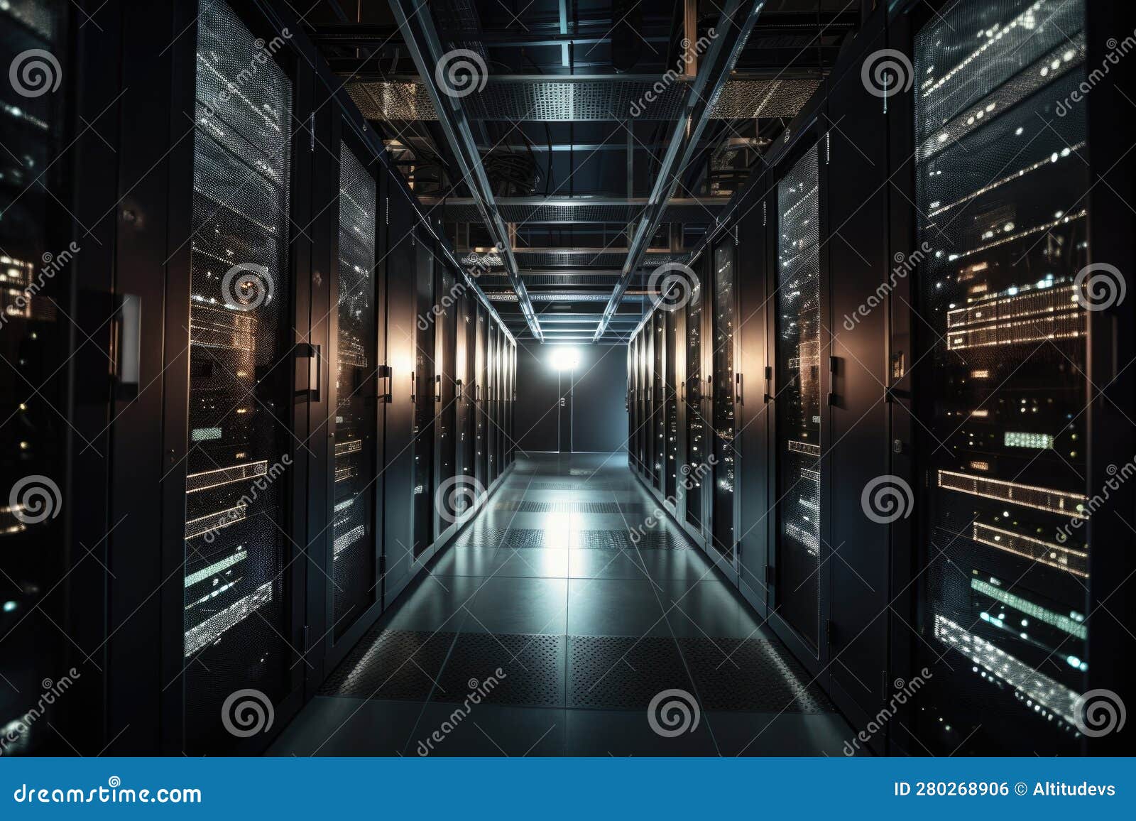 Data Center with Tall Racks of Servers and Buzzing Lights Stock ...