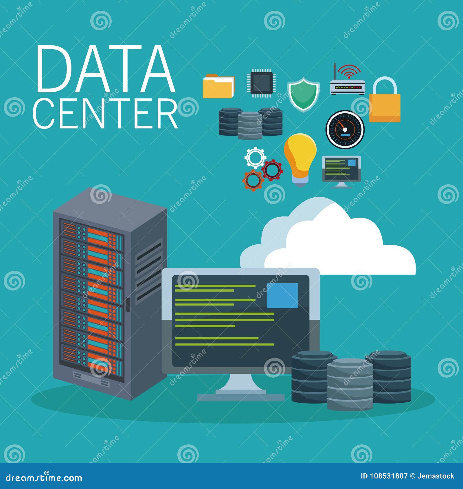 Data Center Technology Icons Stock Vector - Illustration of digital ...