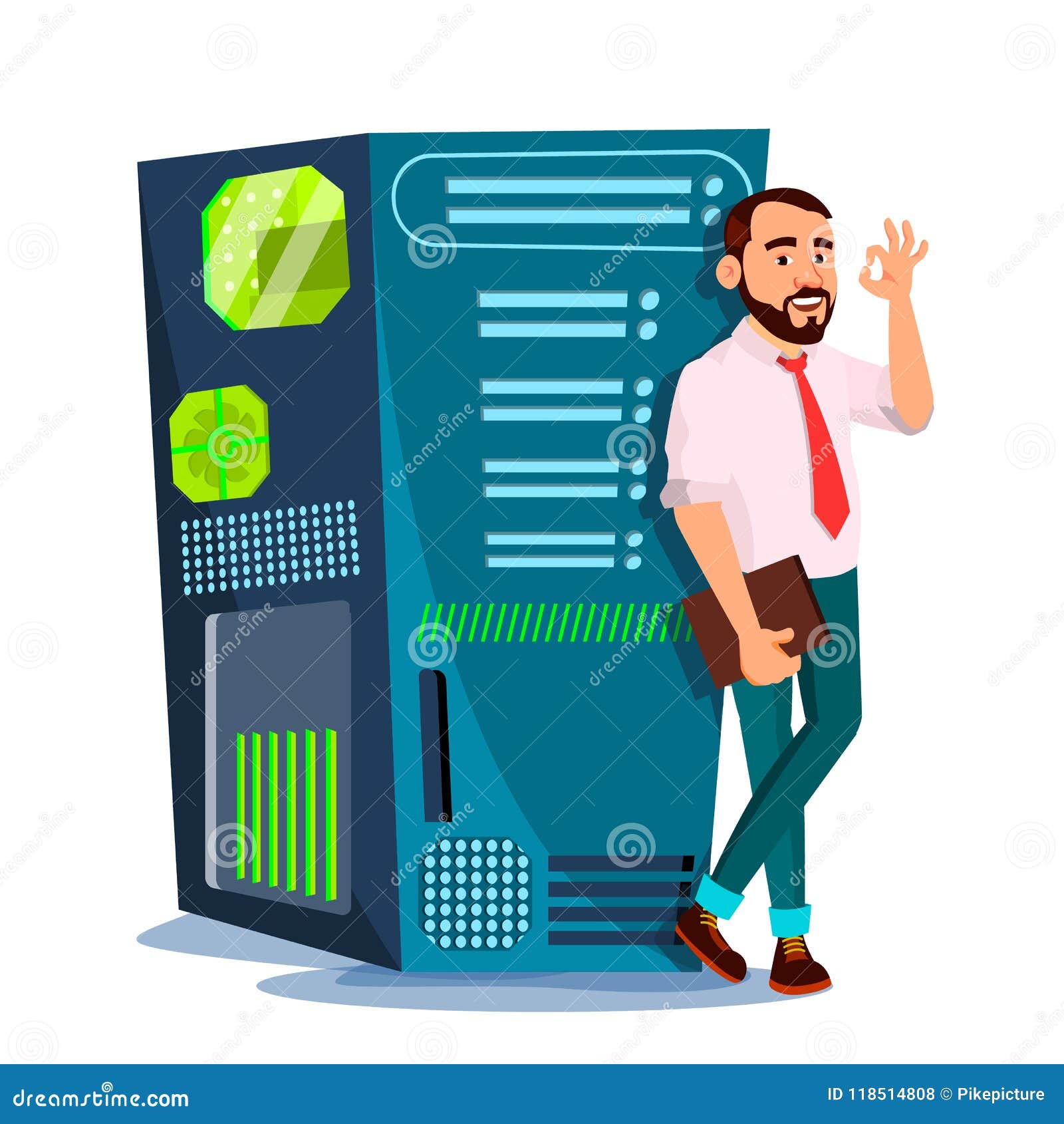 Data Center Vector Hosting Server And Man Storage Cloud Network And