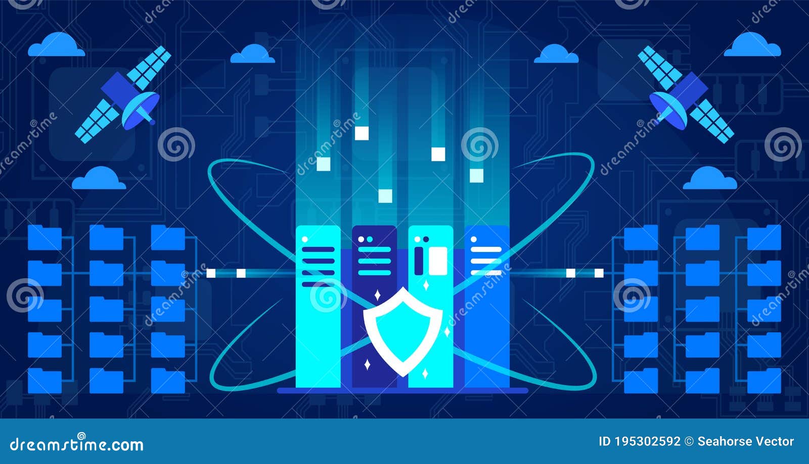 Data Center Vector Illustration, Cartoon Blue Abstract Tech Modern ...