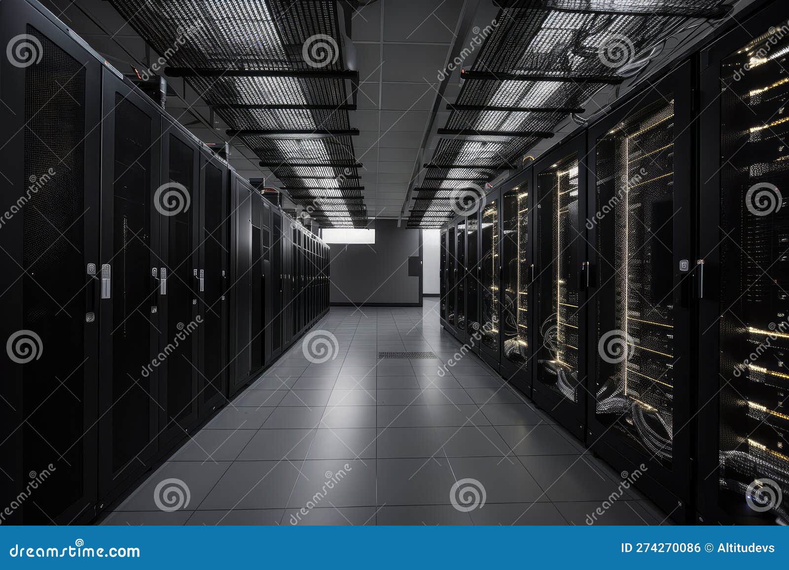 Data Center, with View of Active Server Farm and Humming Equipment ...