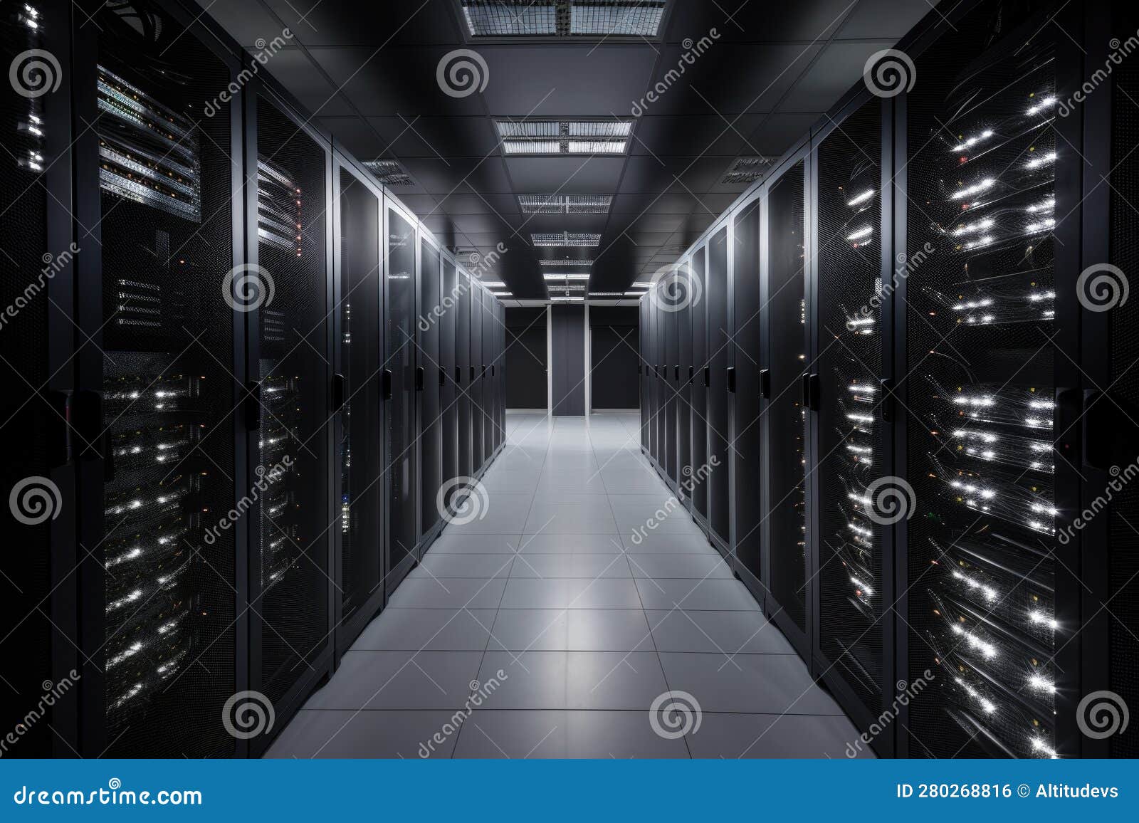 Data Center, with View of Racks of Servers and Networking Equipment ...