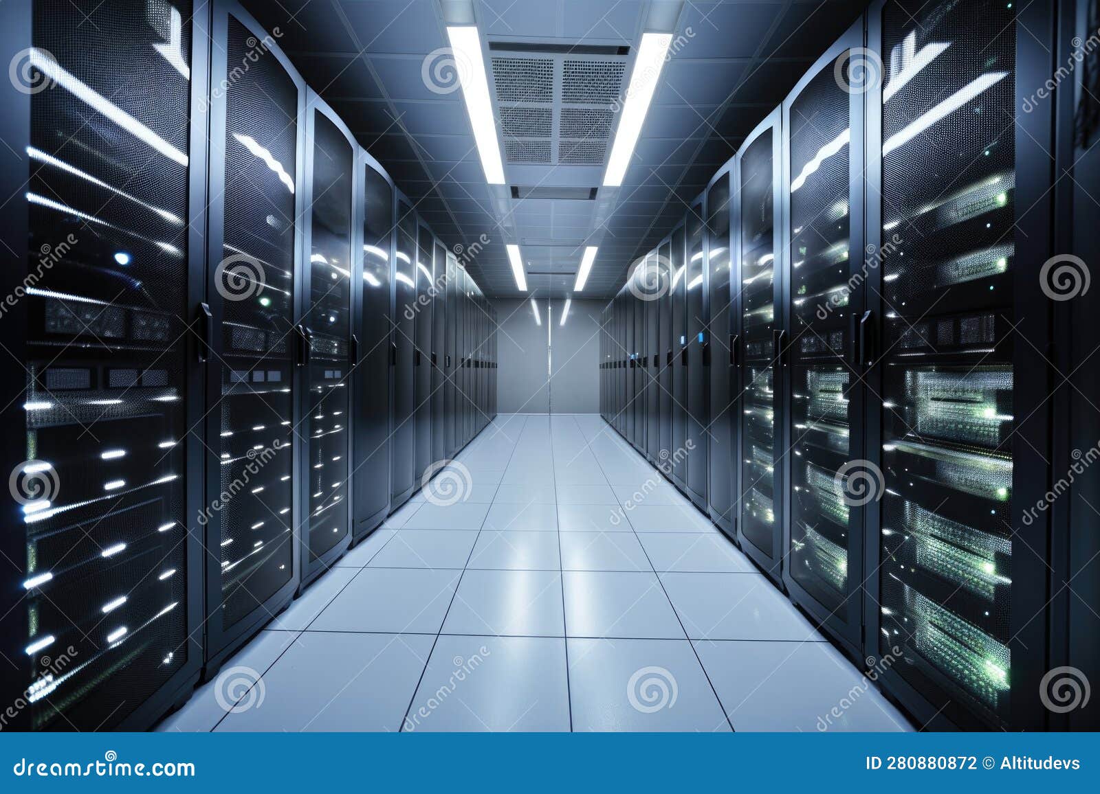 Data Center, with View into Server Room, Showing Racks of Servers and ...