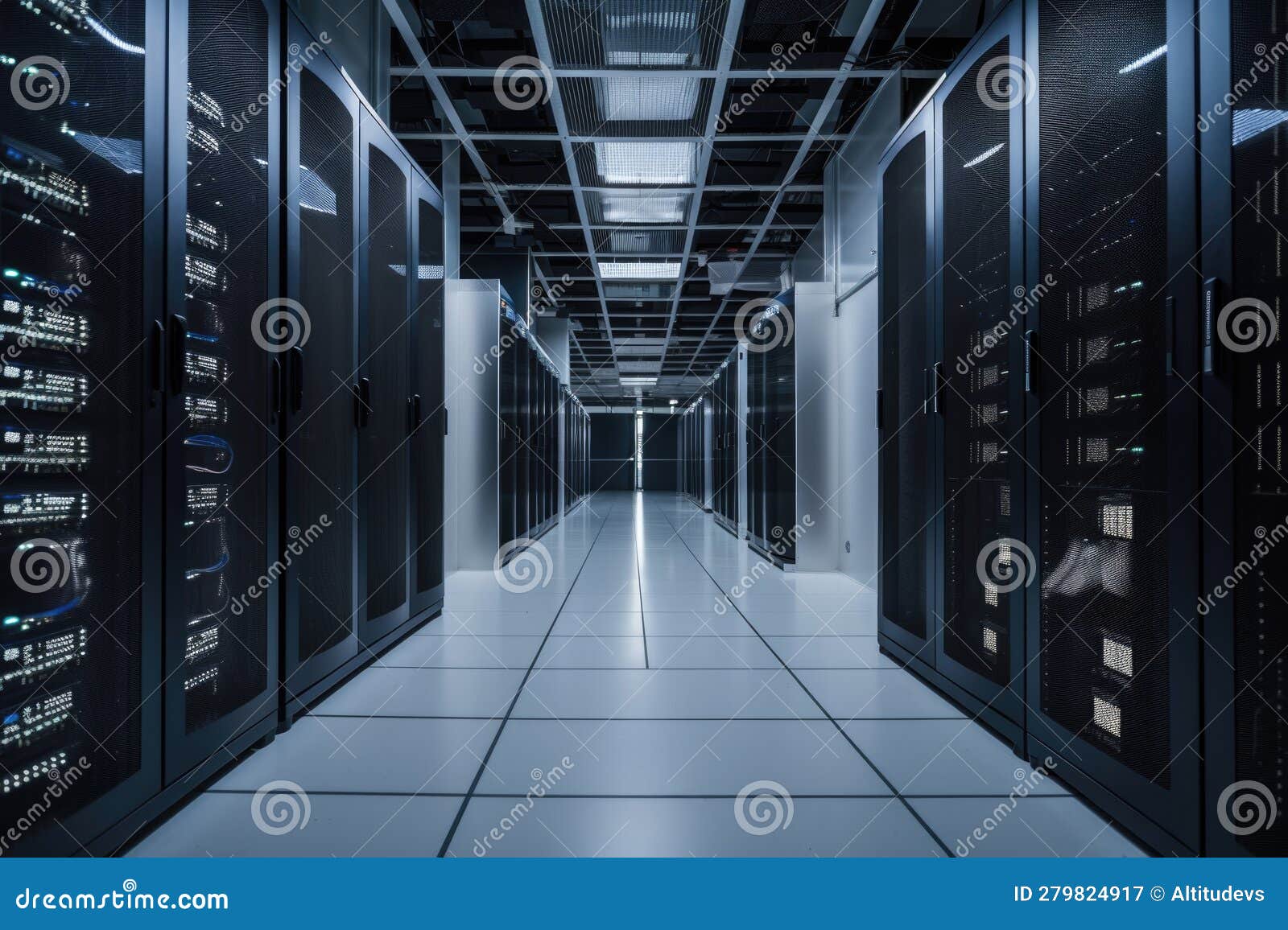 Data Center, with View into Server Room, Showing Racks of Servers and ...