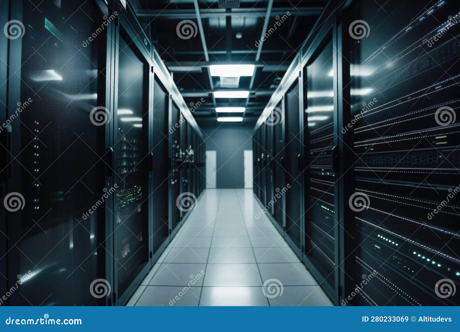 Data Center, with View into Server Room, Showing Racks of Servers and ...