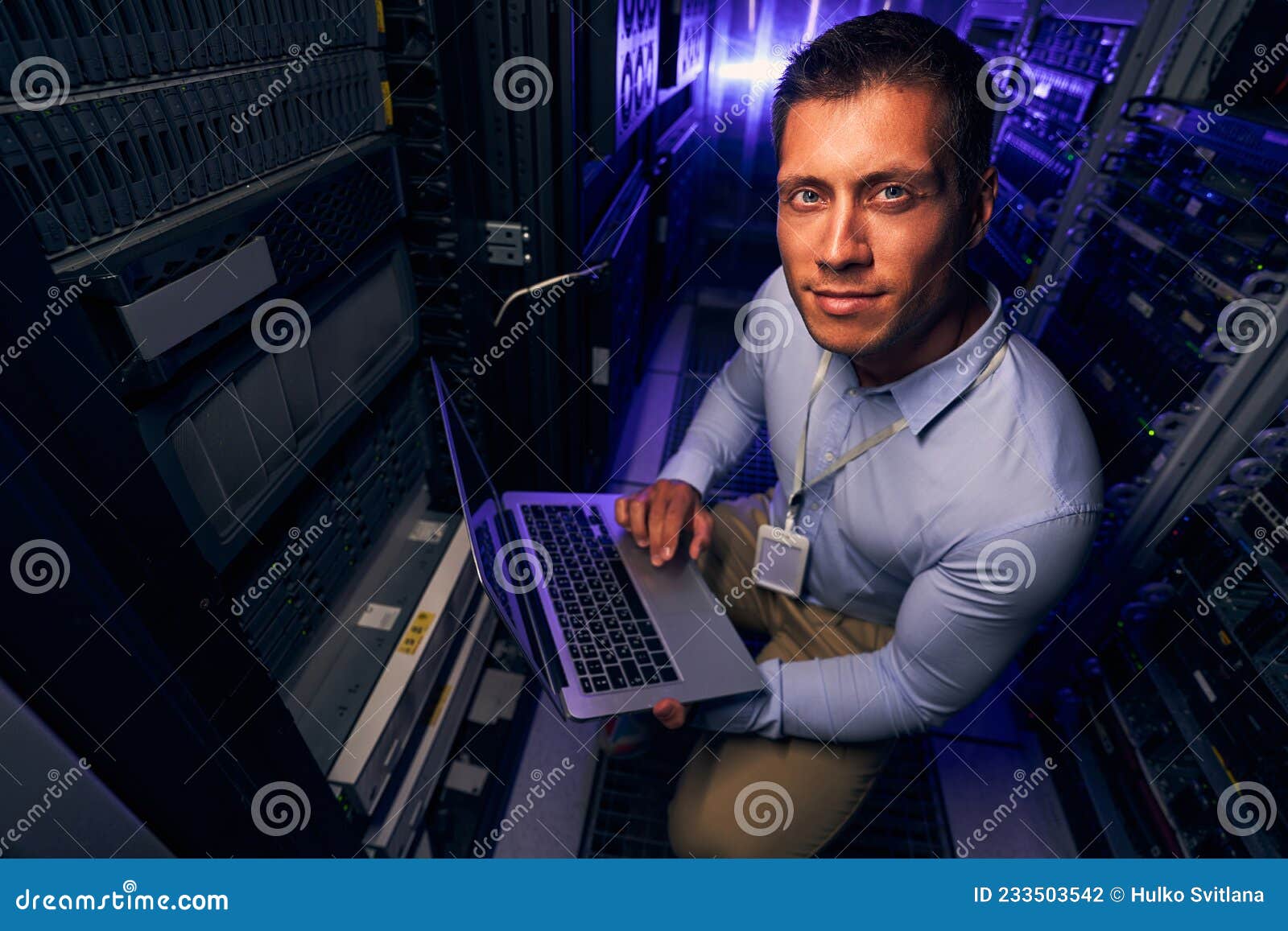 Data Center it Worker Posing for Camera at Work Stock Photo - Image of ...