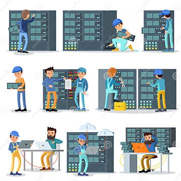 Data Center Working People Set Stock Vector - Illustration of ...